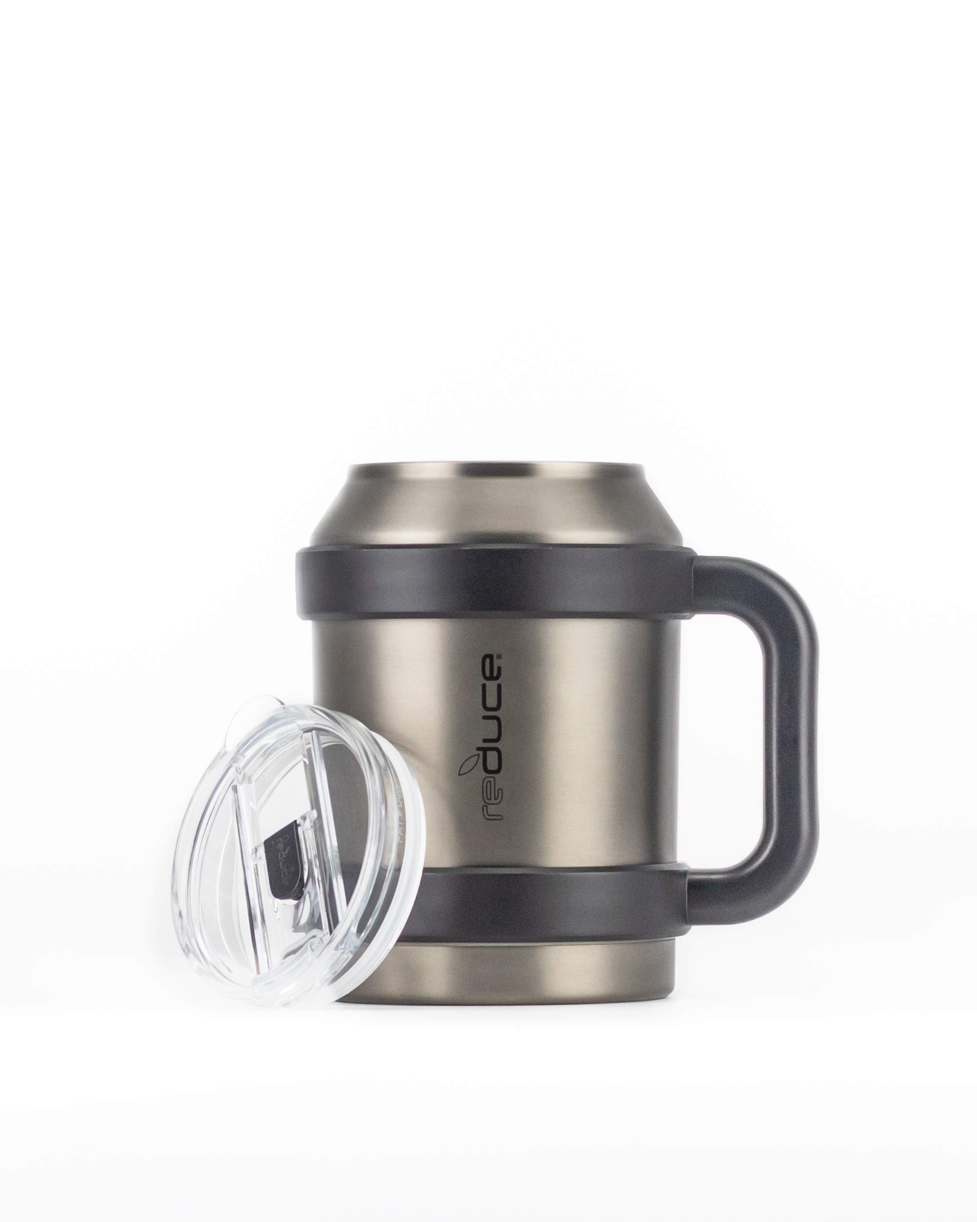 REDUCE Cold1 50 oz Reusable Mug Tumbler with Handle - Insulated Stainless Steel Water Bottle for Home, Office and Gym; Straw or Sip Leakproof Lid When Closed. Keeps Drinks Ice Cold All Day - Charcoal