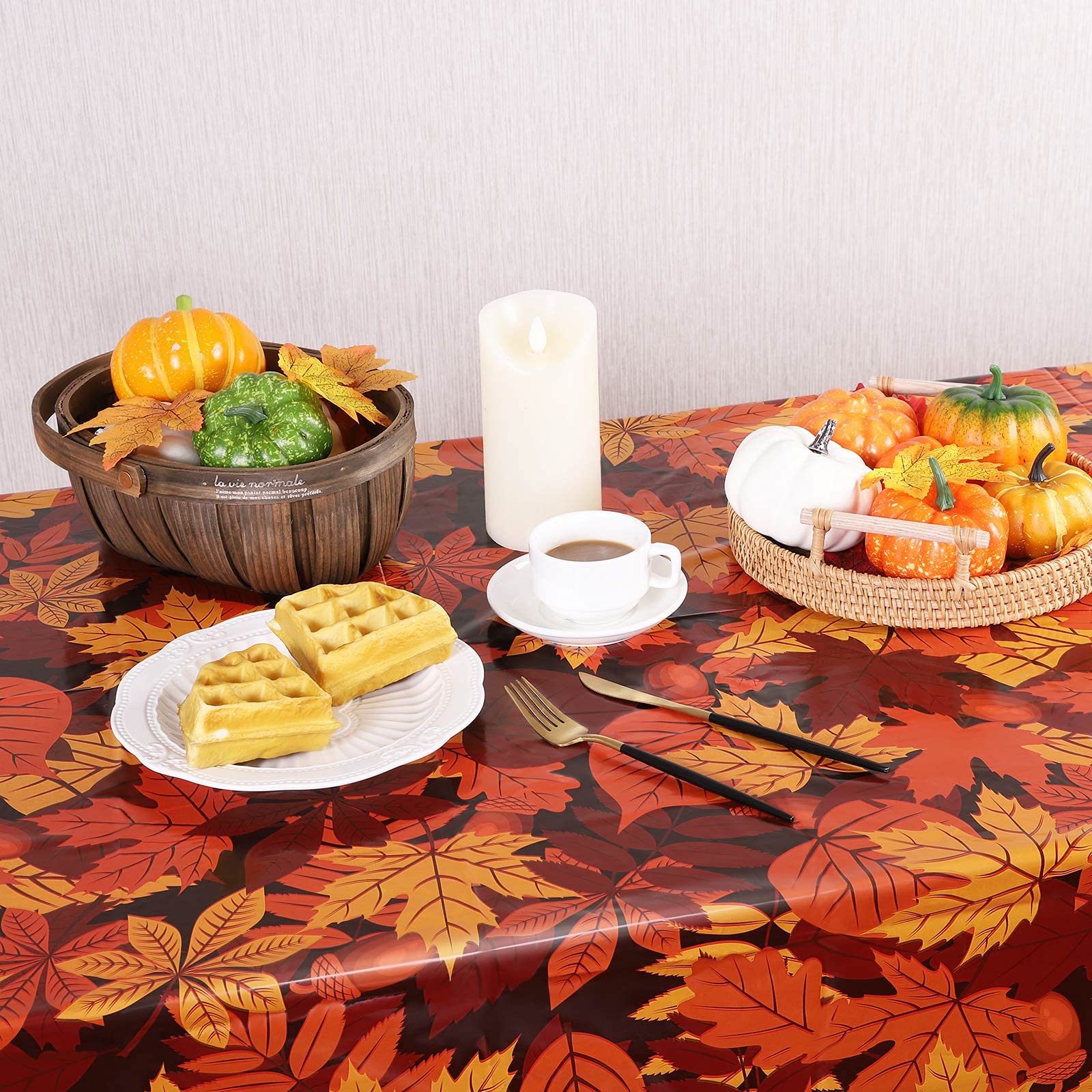 Ruisita 2 Pack Fall Leaf Tablecloth Table Cover Plastic Autumn Thanksgiving Tablecloth Maple Leaves Table Cloth Table Cover 108 x 54 Inches for Harvest Fall Thanksgiving Parties Decor