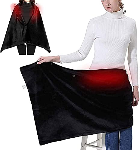 SYXBXZ Electric Heated Blanket USB Wrap Shawl with 3 Heating Settings, Heated Cape Heating Throw Electric Lap Flannel Blanket for Car Office Chair - Machine Washable 168x65cm