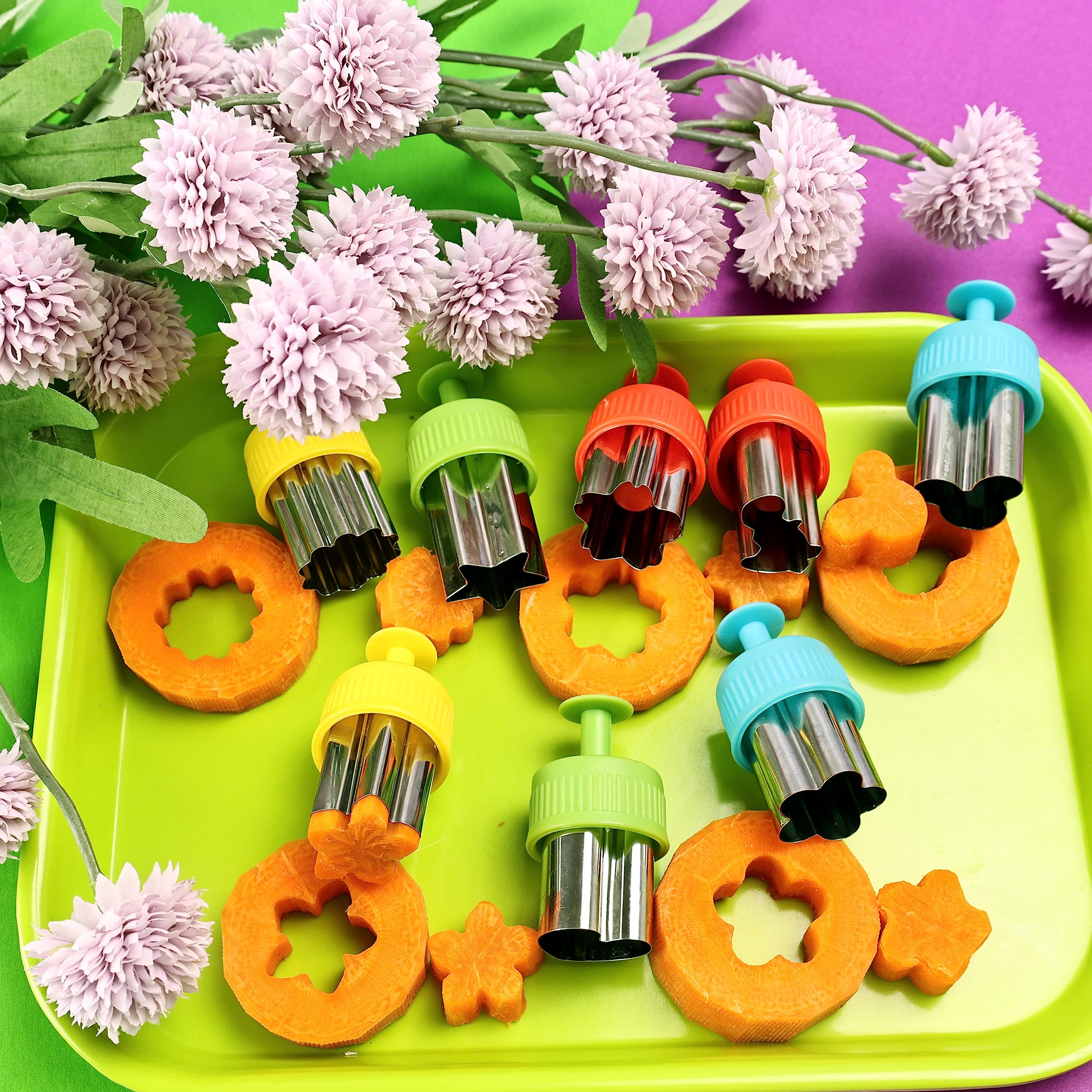Vegetable Cutter Shapes Set - Press-type Mini Cookie Cutters Fruit Cookie Pastry Stamps Mold for Kids Baking and Food Supplement Tools Accessories (8pack)