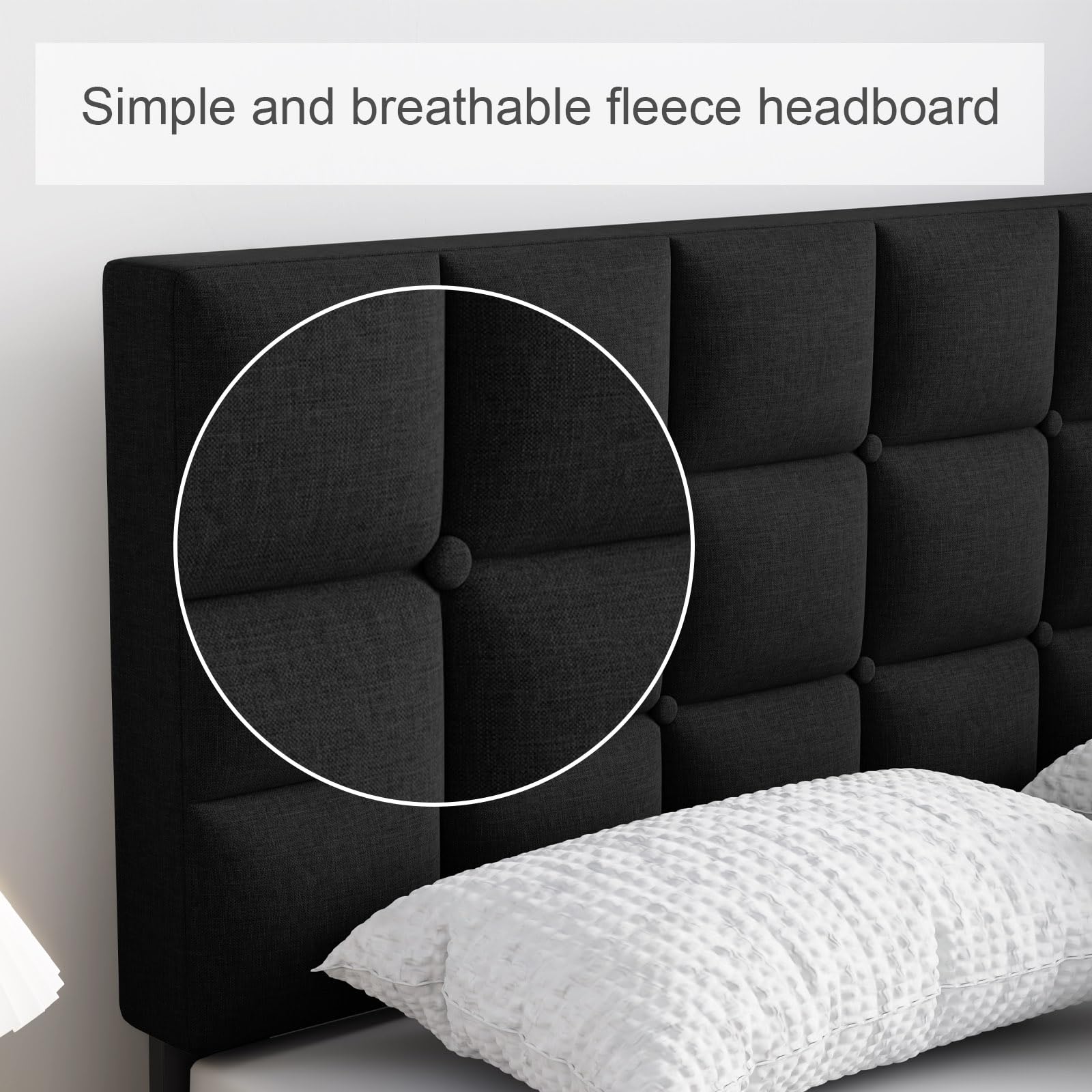 Molblly Queen Bed Frame Upholstered Platform with Headboard and Strong Wooden Slats,Non-Slip and Noiseless,No Box Spring Needed, Easy Assembly,Black