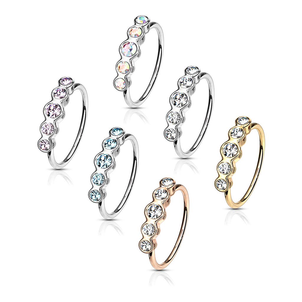 Pierced Owl 20GA Stainless Steel Bezel Set CZ Crystal Bendable Hoop Nose Ring (Silver Tone/Aurora Borealis)