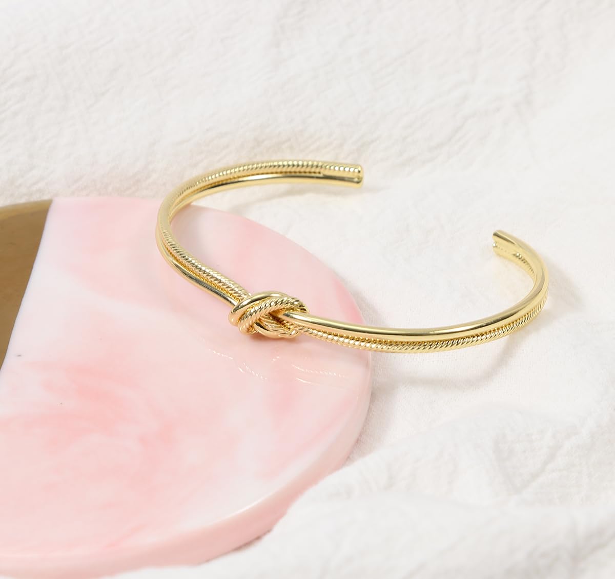 MANZHEN 14K Real Gold Plated bracelets Simple Knot Bangle Cuffs for Women Adjustable Sailor Love Knot Bangle Bracelet Bridesmaid Gift (Gold)