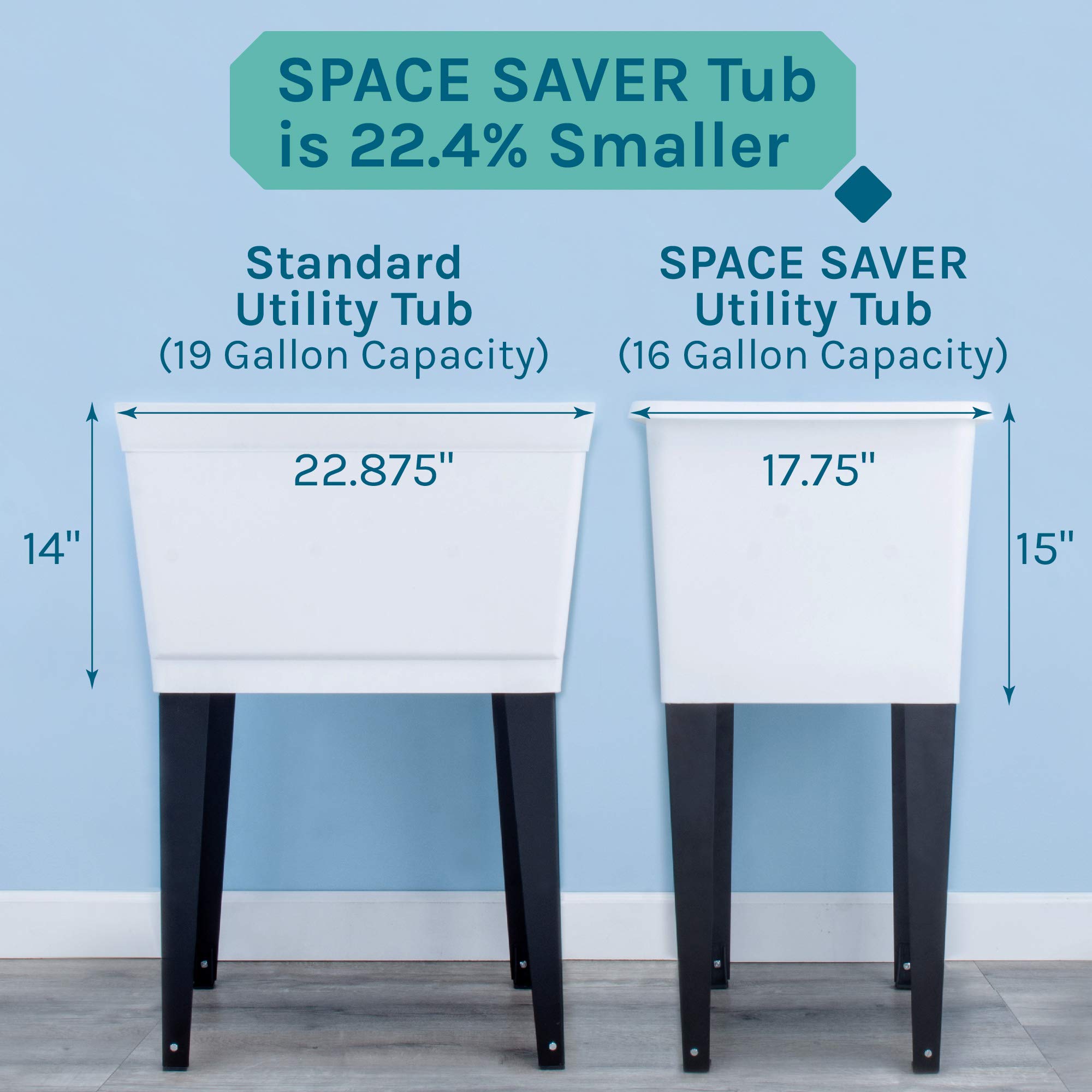 White Space Saver Utility Sink by JS Jackson Supplies, Freestanding Tehila Space Saving Laundry Tub, Black Pull-Out Faucet, Soap Dispenser