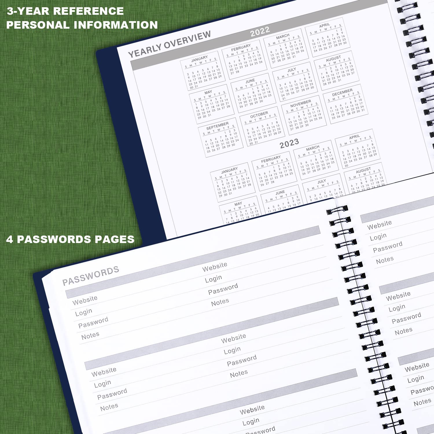 Monthly Planner 2022-2023 - 18-Month Planner with Tabs, Pocket, Label, Contacts and Passwords, 8.5" x 11", Jan. 2022 - Jun. 2023, Twin-Wire Binding - Navy Blue by Artfan