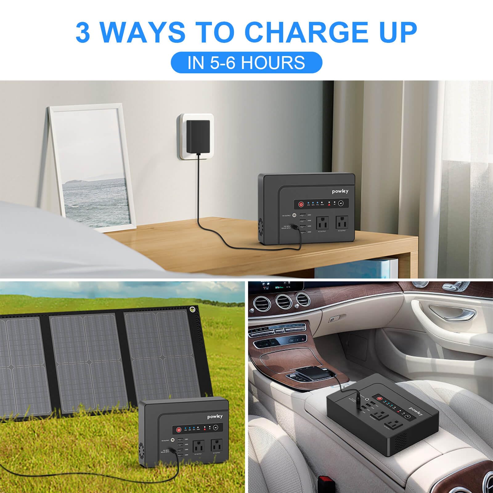 Powkey Portable Power Station 200W, 146Wh Portable Solar Generator Battery Pack with 2 Pure Sine Wave AC Outlets/4 USB A/1 DC Port, Lithium Battery Backup Power Supply for Camping Travel Outdoor Home