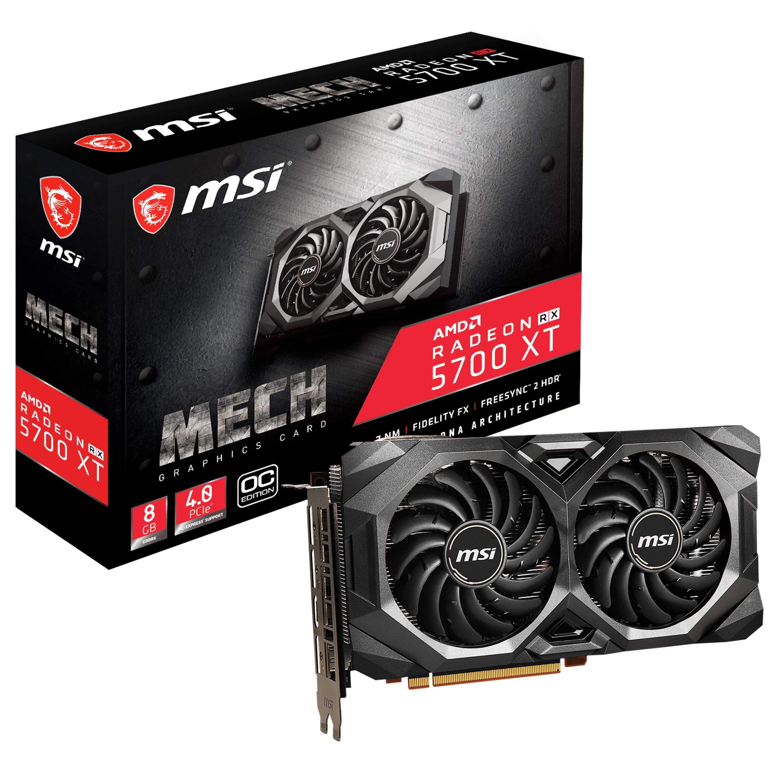 MSI Gaming Radeon Rx 5700 Xt Boost Clock: 1925 MHz 256-bit 8GB GDDR6 DP/HDMI Dual Fans Crossfire Freesync Navi Architecture Graphics Card (RX 5700 Xt Mech OC), Model:R5700XTMHC