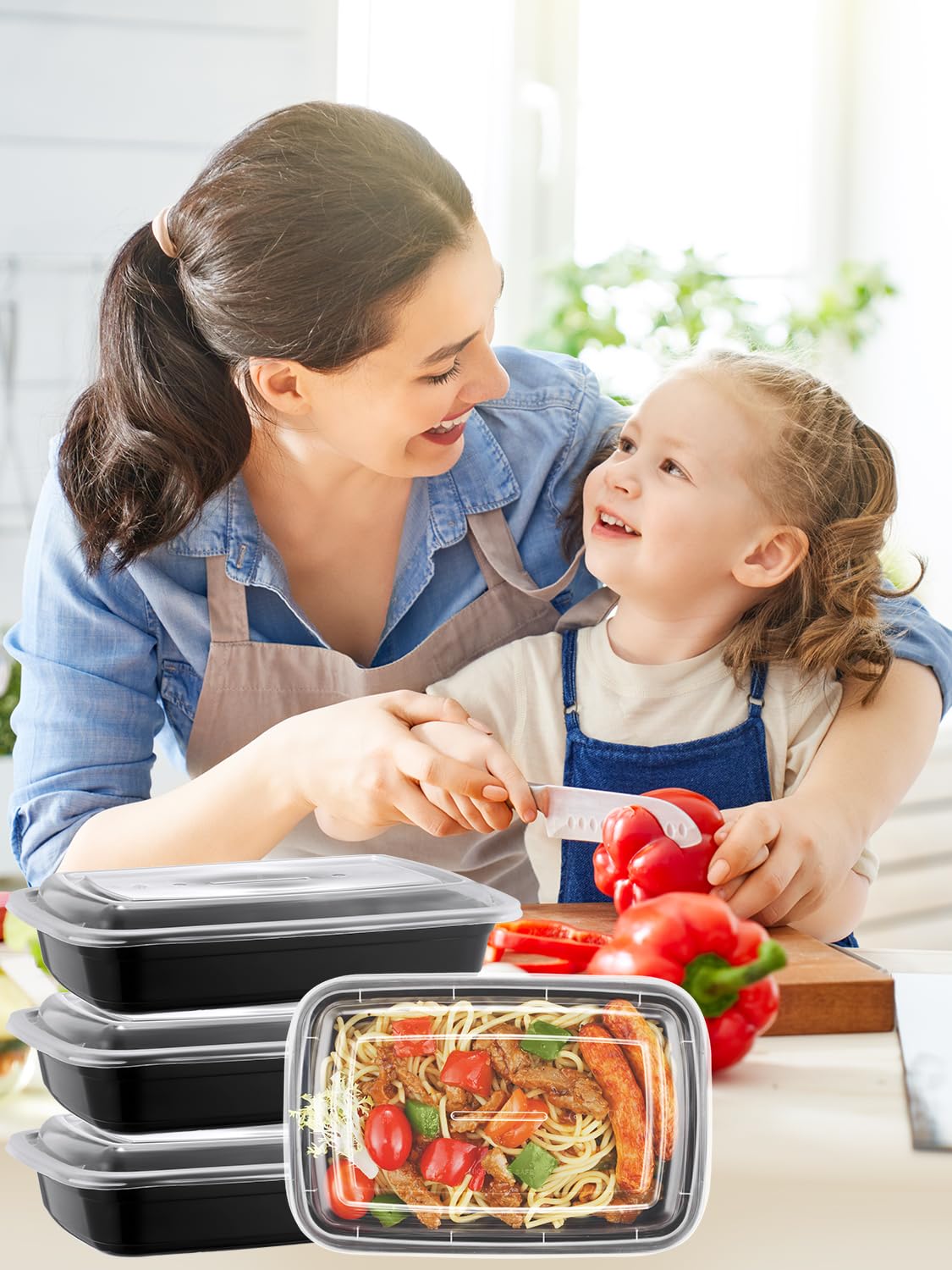 NEEBAKE 40 Sets 38oz Meal Prep Container - Reusable Plastic Food Storage Containers with Lids, Fits Microwave, Freezer and Dishwasher Safe