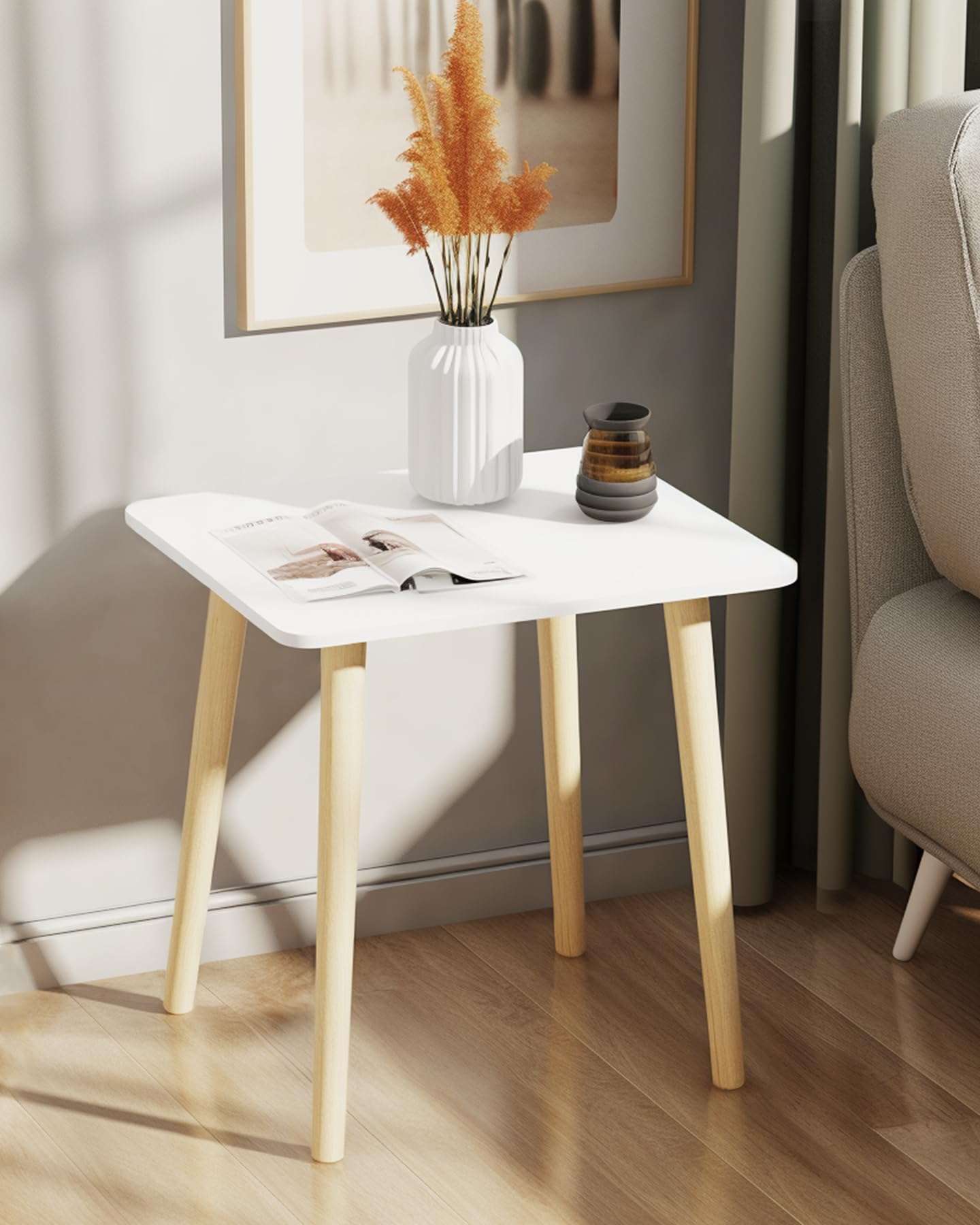MIRROTOWEL Side Table, Small Table, Modern Home Decor Bedside Table for Living Room Bedroom Balcony Office,Easy to Assemble(White)