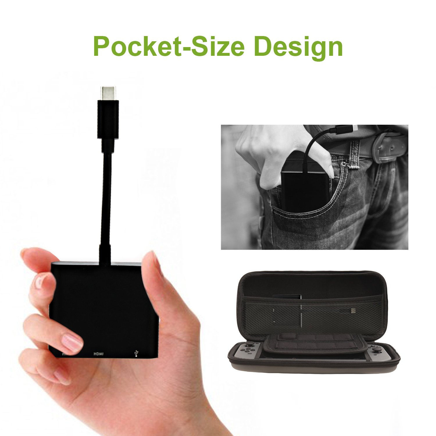 Oussirro HDMI USB C Hub Adapter for Switch, 1080P Type C to HDMI Converter Dock Cable for Switch