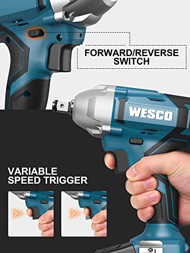 WESCO 20V Cordless Impact Wrench, 1/2",1602 In-lbs(180N.m),2.0A Li-ion Battery, LED Light 3 Pcs Drive Impact Sockets and 1 Hour Fast Charger