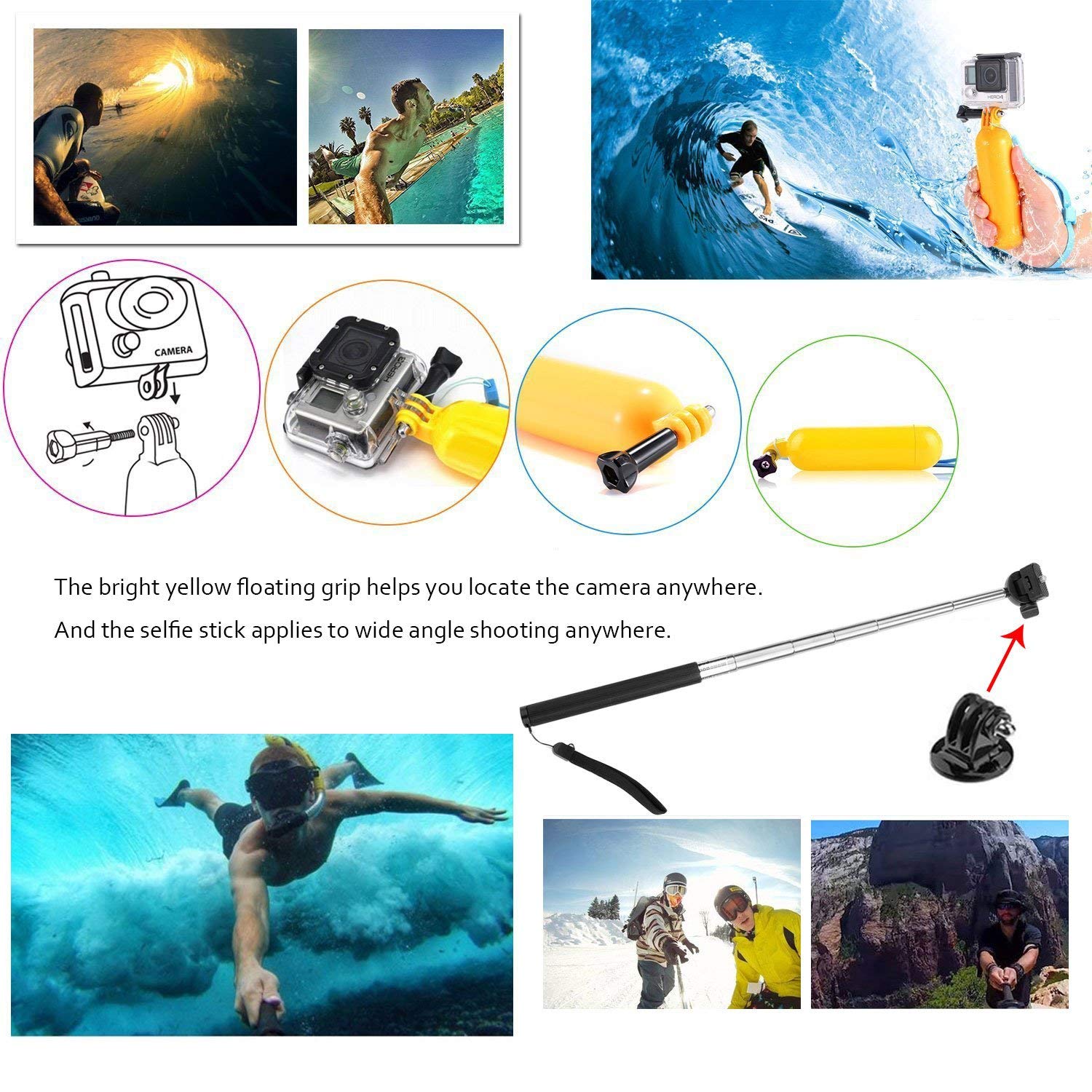 MRMASS Accessories for Gopro Hero 9 Gopro Hero 8 AKASO EK7000 Brave 4 Victure Crosstour Apeman VicTsing Action Camera Accessory Bundle with Case
