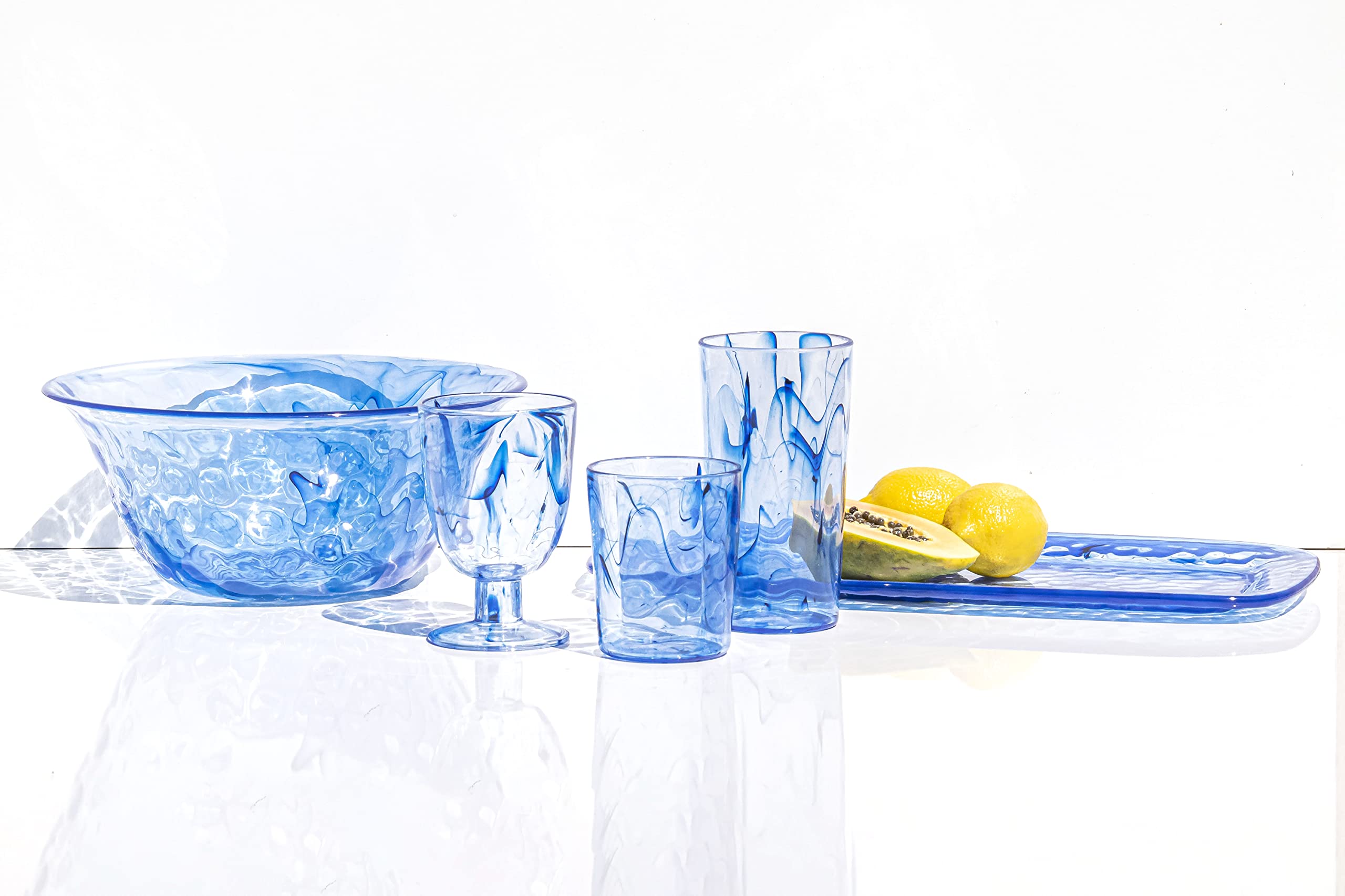 TarHong Aegean Swirl Premium Acrylic Drinkware Goblet/Wine Glass, 14 Ounce, Blue Swirl, Set of 6