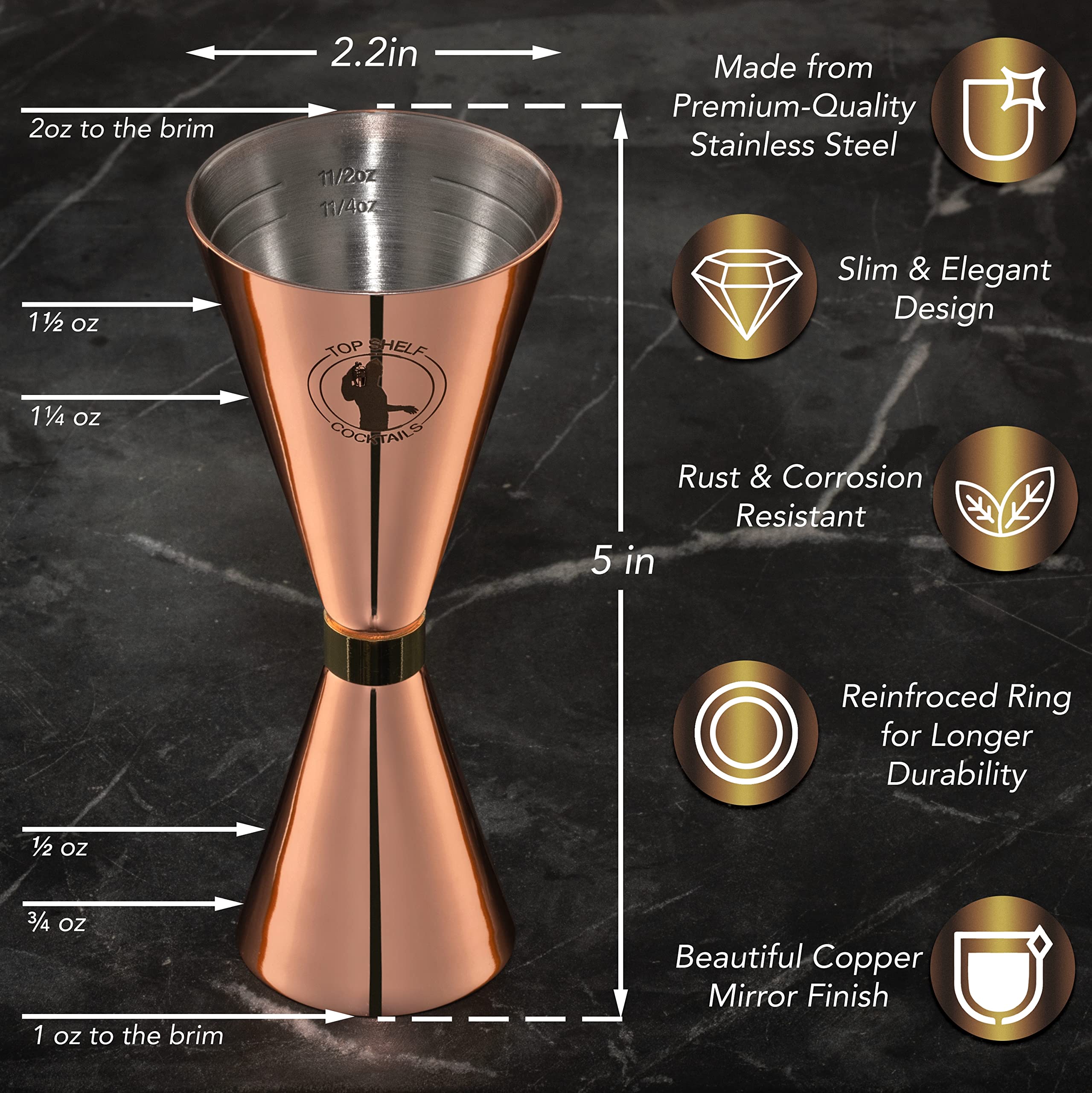 Top Shelf Cocktails Japanese Jigger Double Jigger 2oz 1oz Cocktail Jigger With Measurements Inside Get Accurate