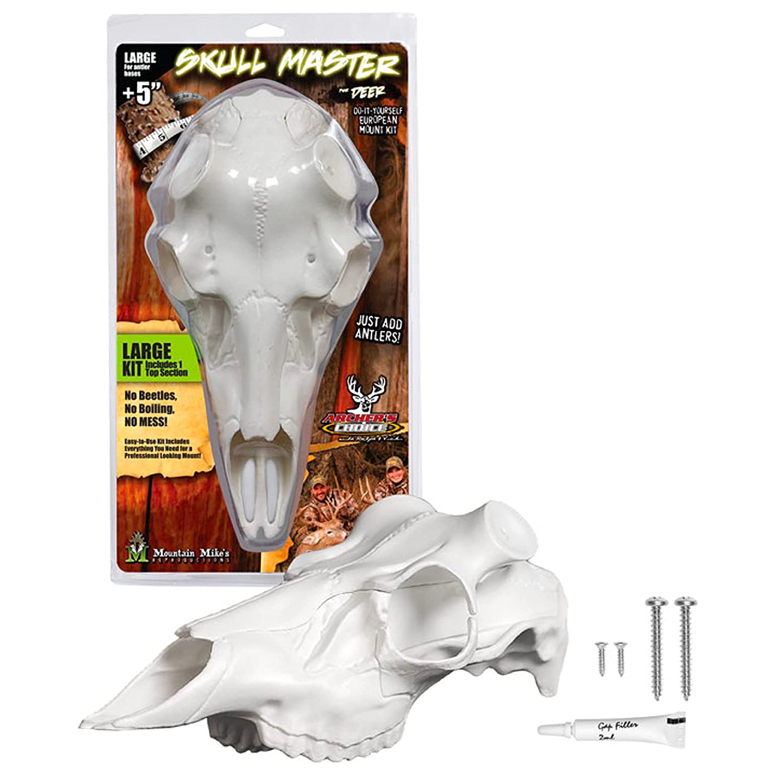 Mountain Mike’s Skull Master - European-Style Mount Kit for Antlers - for Antlers Larger Than 4 ⅞” Diameter - Compatible with Harvested and Shed Antlers - White (Large)…