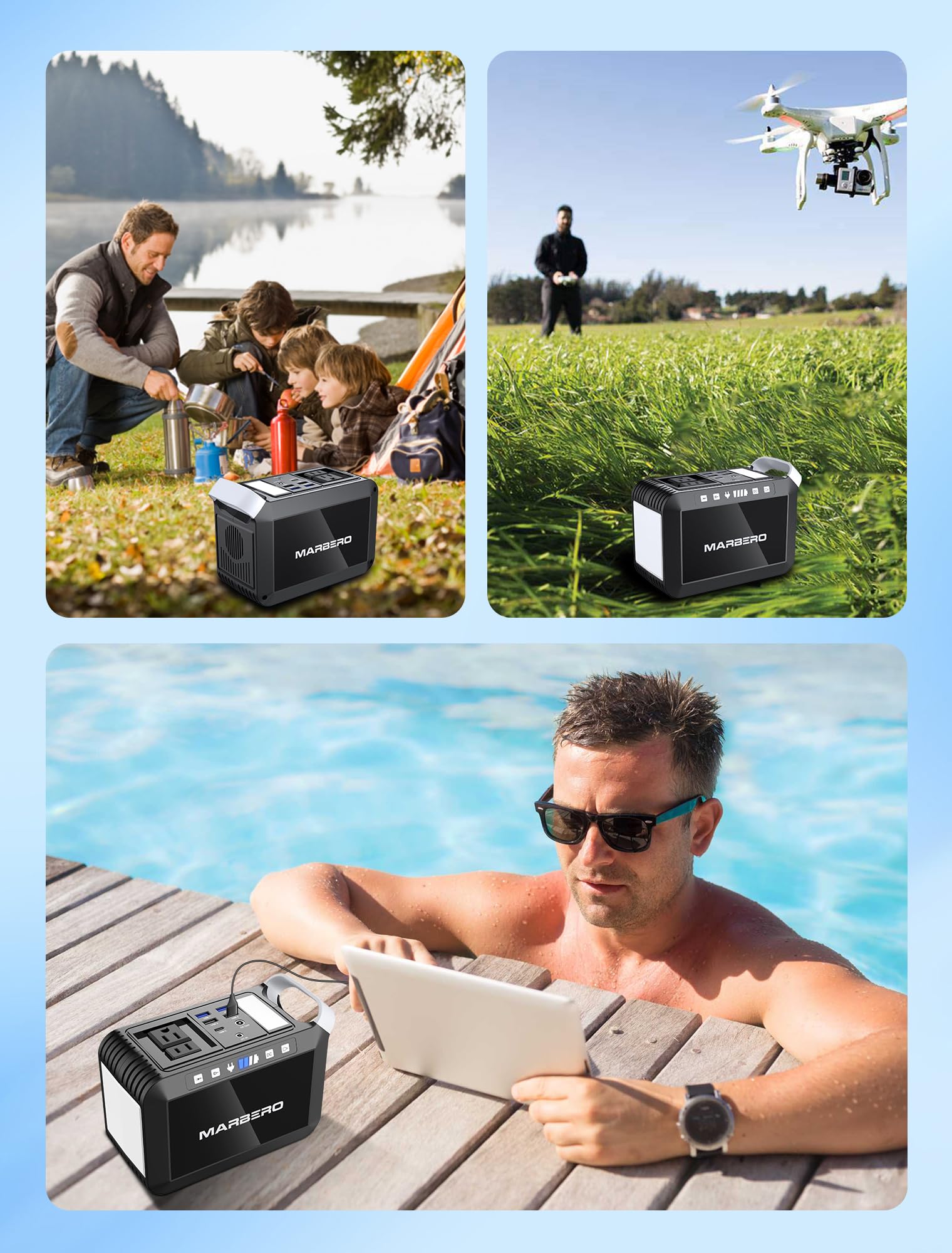 MARBERO 40000mAh Portable Power Bank with AC Outlet and 100W Portable Solar Panel for iPhone, Galaxy, Tablets Outdoor Camping Home Office Emergency,iPhone, Galaxy, Tablets