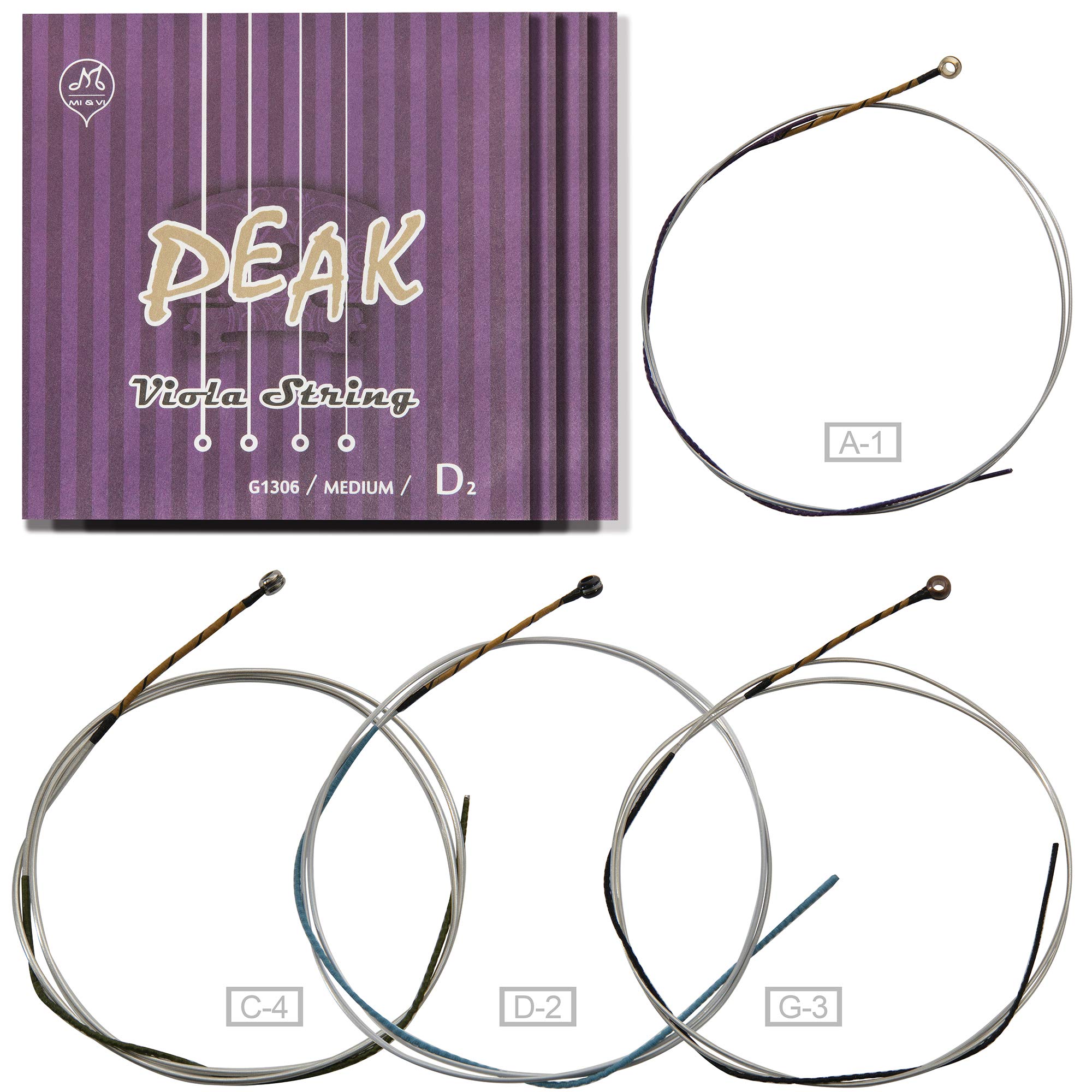 MI&VI PEAK Premium Viola Strings β Universal Full Set (A-D-G-C) for 12β Violas | Synthetic Core | Ball-Ends | Medium Gauge Tension - By MIVI Music