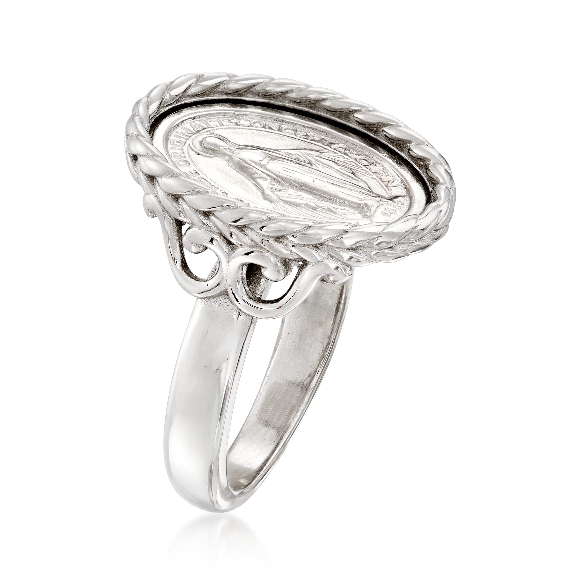 Ross-Simons Italian Sterling Silver Miraculous Medal Oval Ring. Size 9