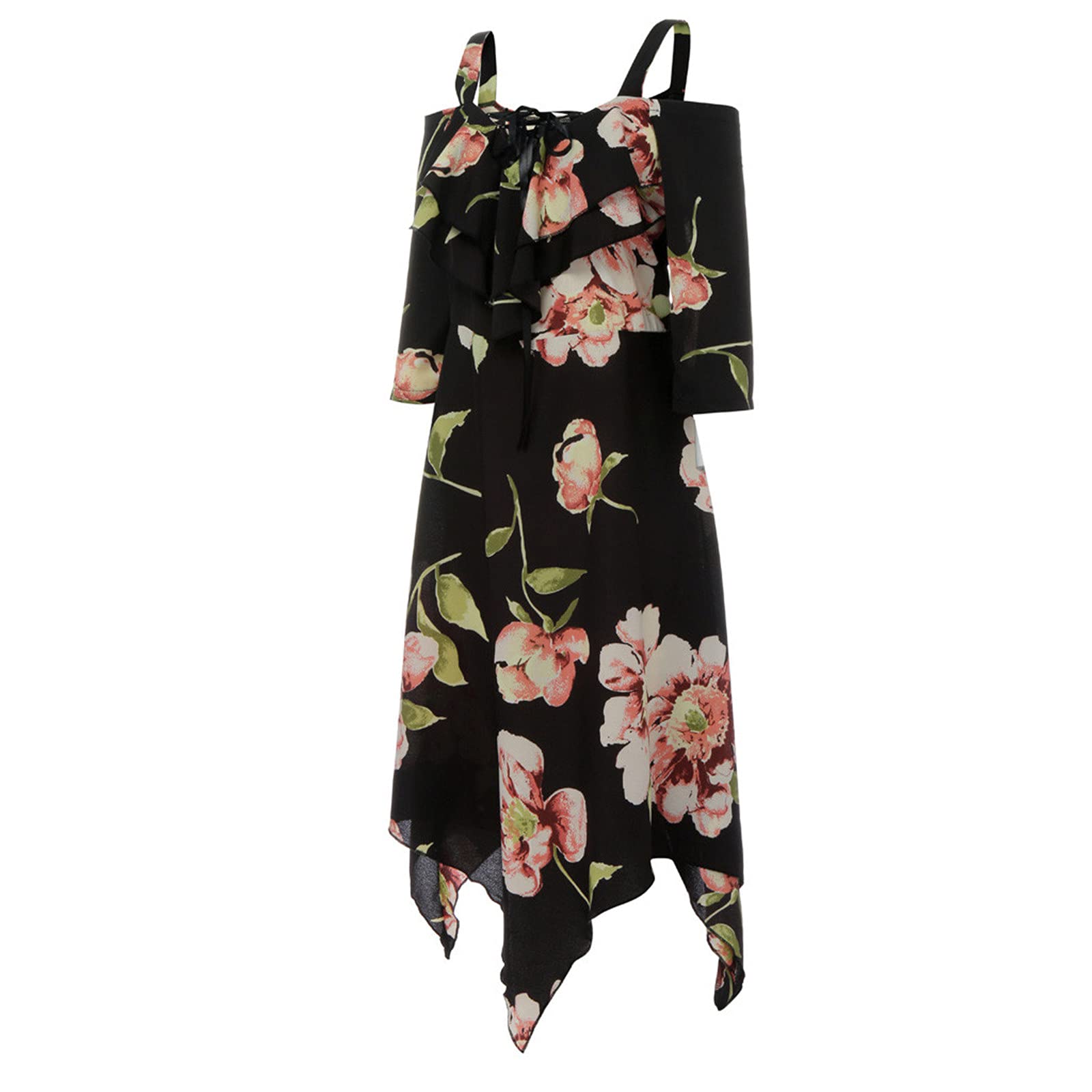 Women's Plus Size Dresses Summer Boho Beach Vacation Dress Off Shoulder Lace Up Maxi Dress Floral Flowy Long Dress