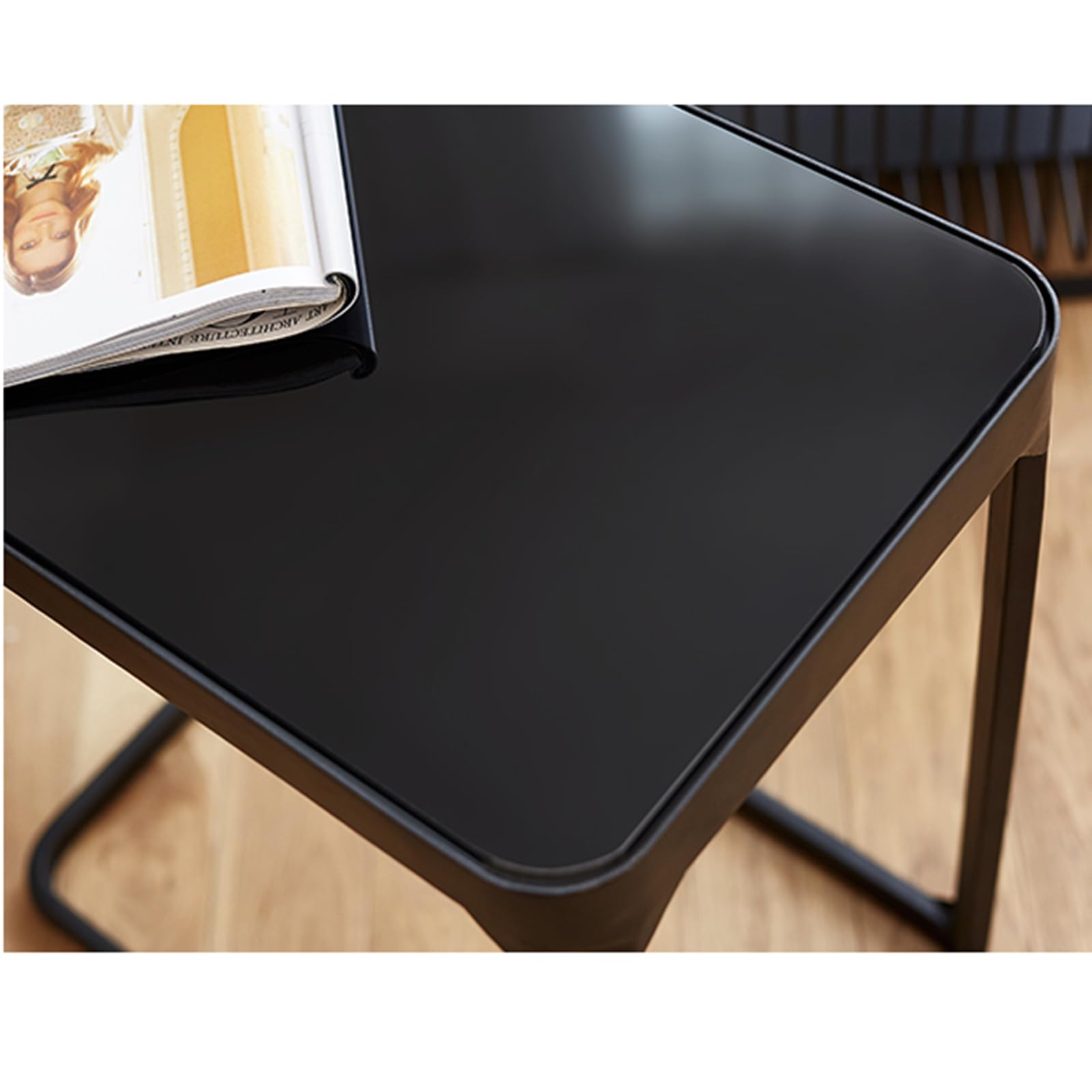 Middai End Table C-Shaped, Living Room Narrow Side Tables 20D X 12W X 22" H, Black Tempered Glass Top, Bedside Snack Table(Size:50 * 30 * 55CM,Color:Black)