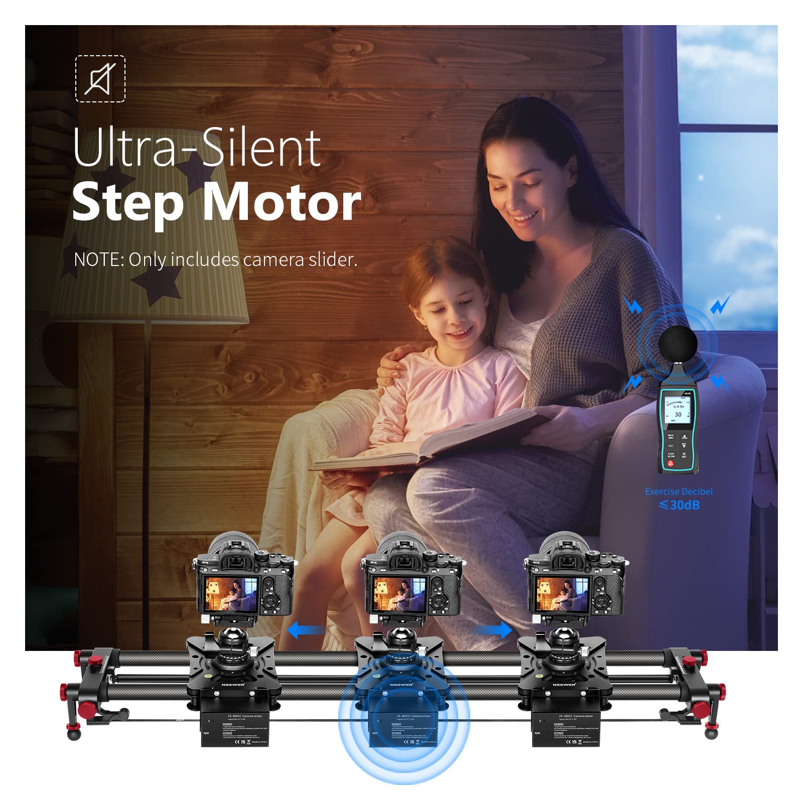 NEEWER 39.4"/100cm Motorized Camera Slider with 2.4G Wireless Control, Carbon Fiber Wireless Camera Slider Supports Video Mode, Time Lapse Photography, Horizontal Tracking and 120° Panoramic Shooting