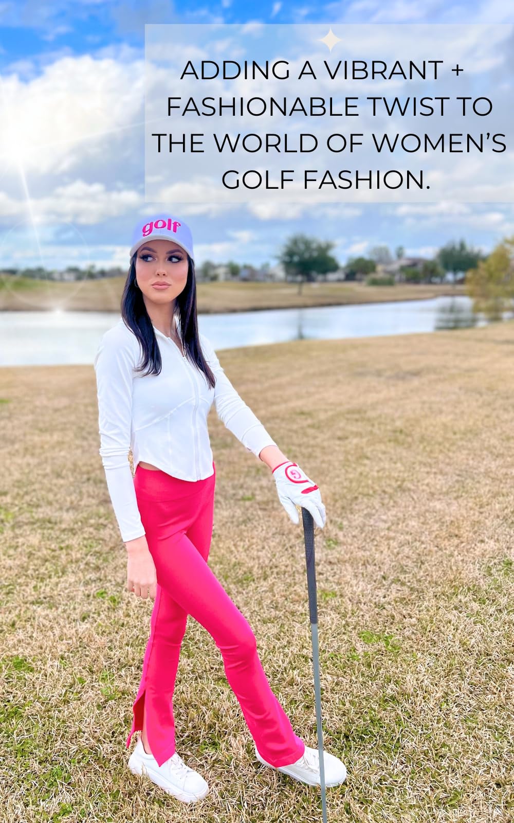 Women's Golf Hat White Ballcap with Pink Accent - Trendy Apparel for Woman, Adjustable Ball Cap, Women, Ladies Cute Golf Gear Apparel Caps - One Size Fits All Unisex