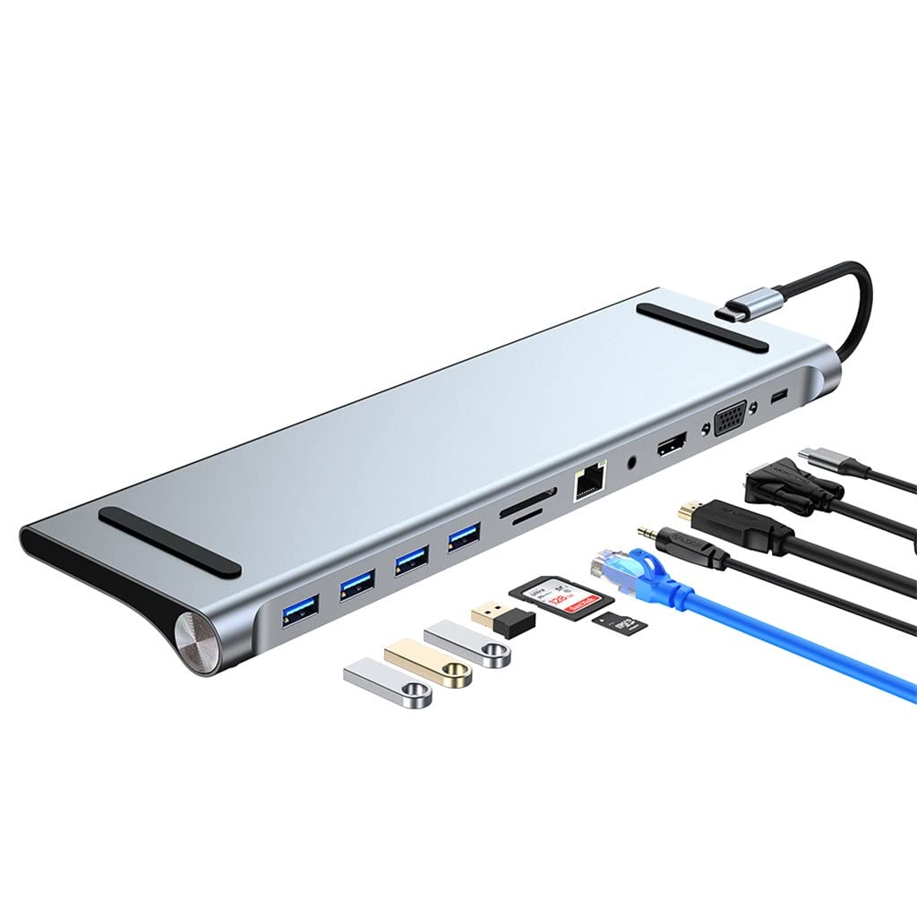 XDCHLK 11 in 1 USB Hub Type C to 4K -Compatible RJ45 SD/TF PD USB2.0 3.0 for Laptop Docking Station Adapter