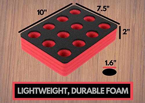 Polar Whale Shot Glass Holder Organizer Modern Tray for Home Kitchen Bar or Club Party Durable Red and Black Durable Foam Serving Rack 10 Inches Wide Holds 12 Shots