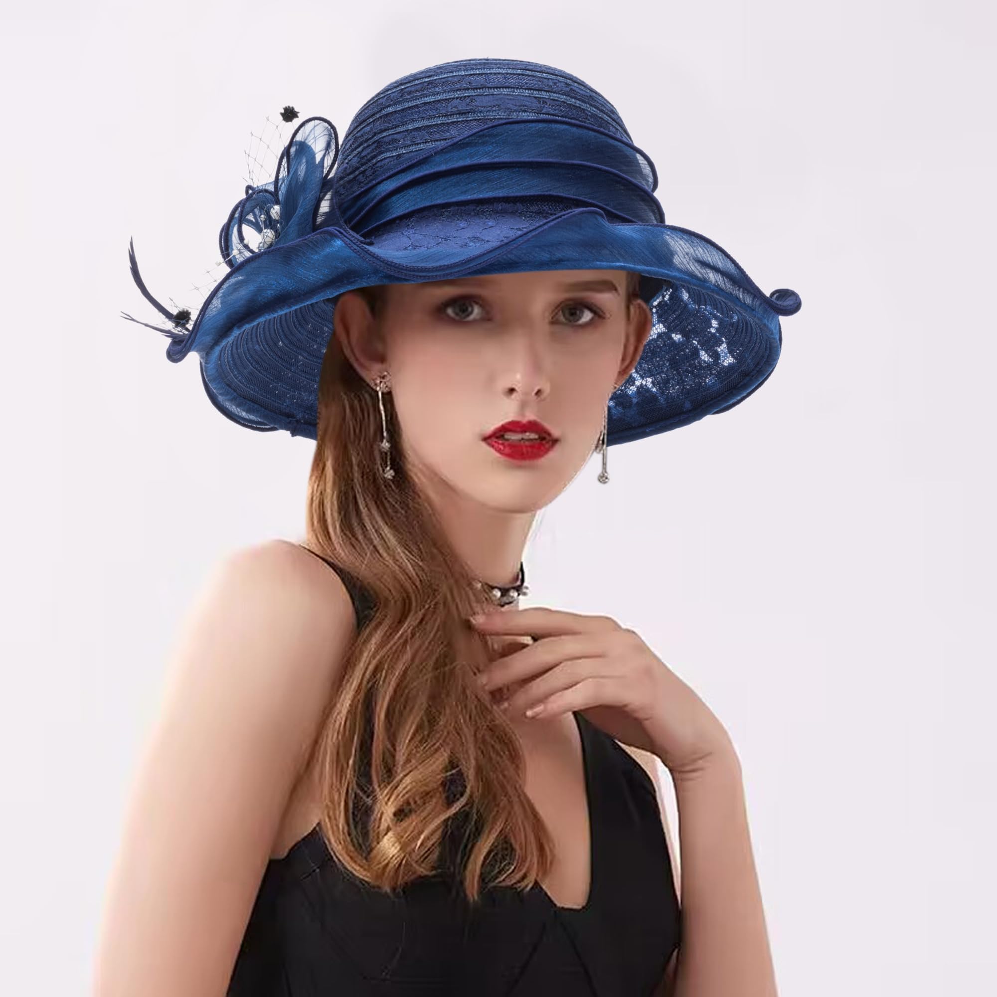 Women's Kentucky Hat Derby Church Dress Hat Fascinator Tea Party Hats Navy Blue