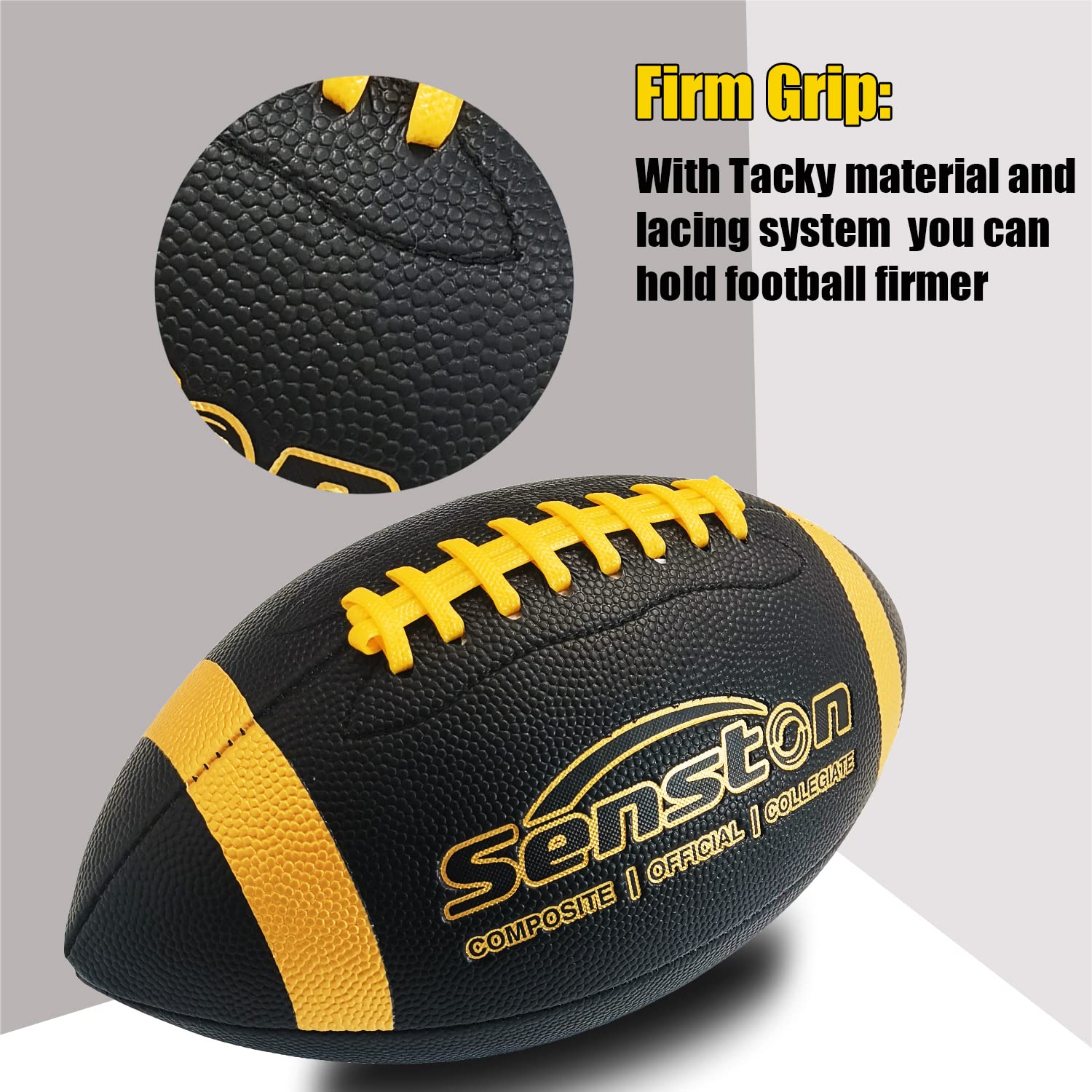 Senston Football Size 6/ Premium Composite Leather Kids/Junior/Youth Football with Pump - Black