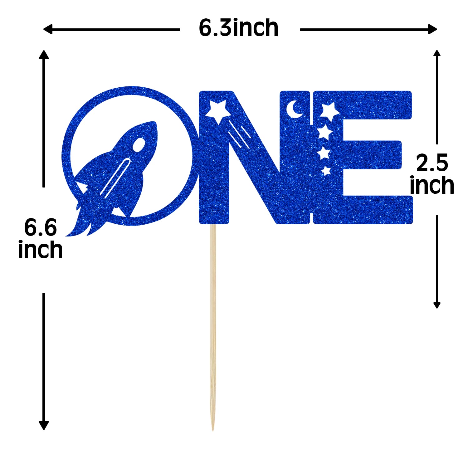 Space Theme Rocket Astronaut One Cake Topper, Boys Girls Happy 1st Birthday Decorations, It's My First Birthday, One Year Old Birthday Party Decorations Blue Glitter
