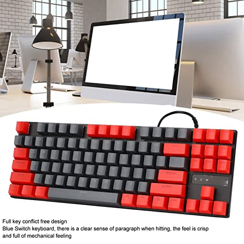 Yoidesu Mechanical Gaming Keyboard, 87 Keys 26 RGB Backlit USB Wired Keyboard Waterproof with Blue Switches for Win ME, for Win2000, for Win XP, for Vista, for Win7, for Win8, for Win10(Gray and Red)