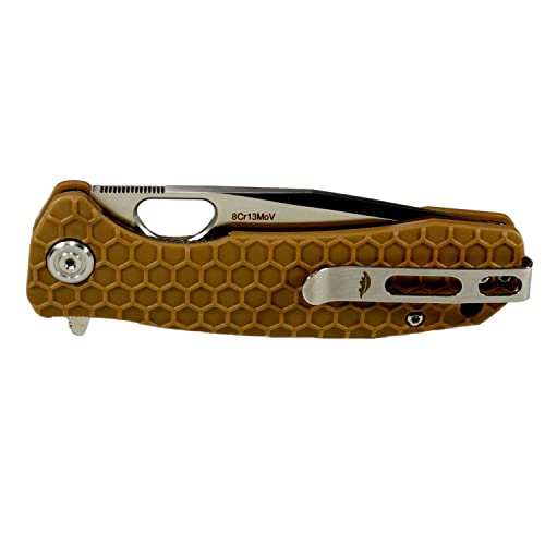 Western Active HB1342 Honey Badger Tanto Small Pocket Knife 2.81" Blade Lightweight 2.57oz Folding Utility EDC Deep Pocket Carry for Outdoor Tactical Survival Camping - Reversible Clip - Small Tan