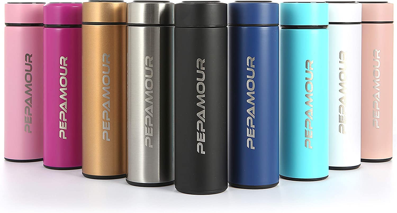 Stainless Steel Thermos, Water Bottle with Smart Temperature Display, Double Wall Insulated Coffee Thermos, BPA-Free, No Smell and Perspiration (Black)