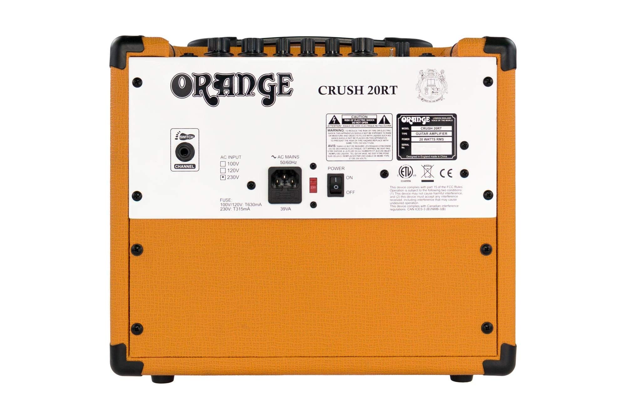 Orange Amps Crush 20RT Amplifier for Electric Guitars (Orange) Bundle with Blucoil 10-FT Straight Instrument Cable (1/4in), 2-Pack of Pedal Patch Cables, and 4-Pack of Celluloid Guitar Picks