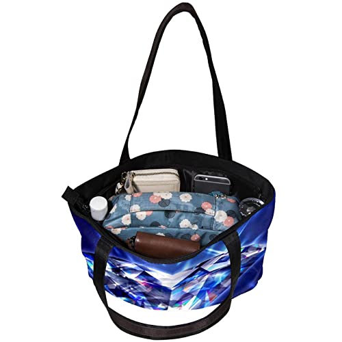 Women's Large Size Canvas Shoulder Bag Hobo Crossbody Handbag Casual Tote, Blue Diamond