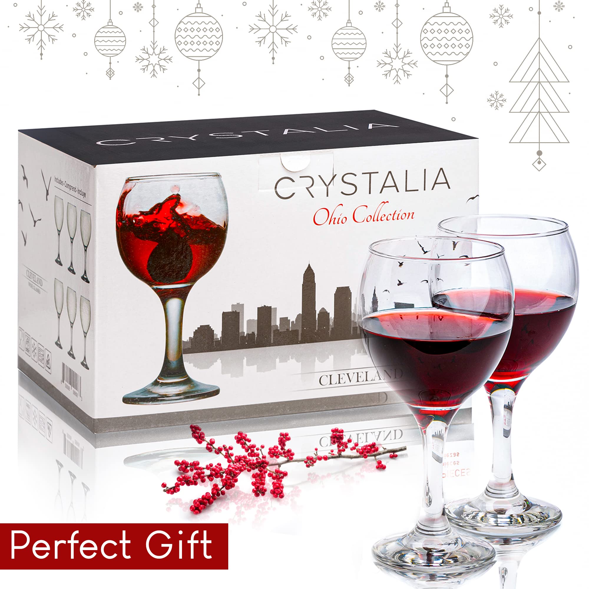 Stemmed Red Wine Glasses Set of 4, All Purpose 12 ¼ Oz Lead-Free Long Stem Wine Glasses, Crystal Clear, Dishwasher Safe, Restaurant Quality