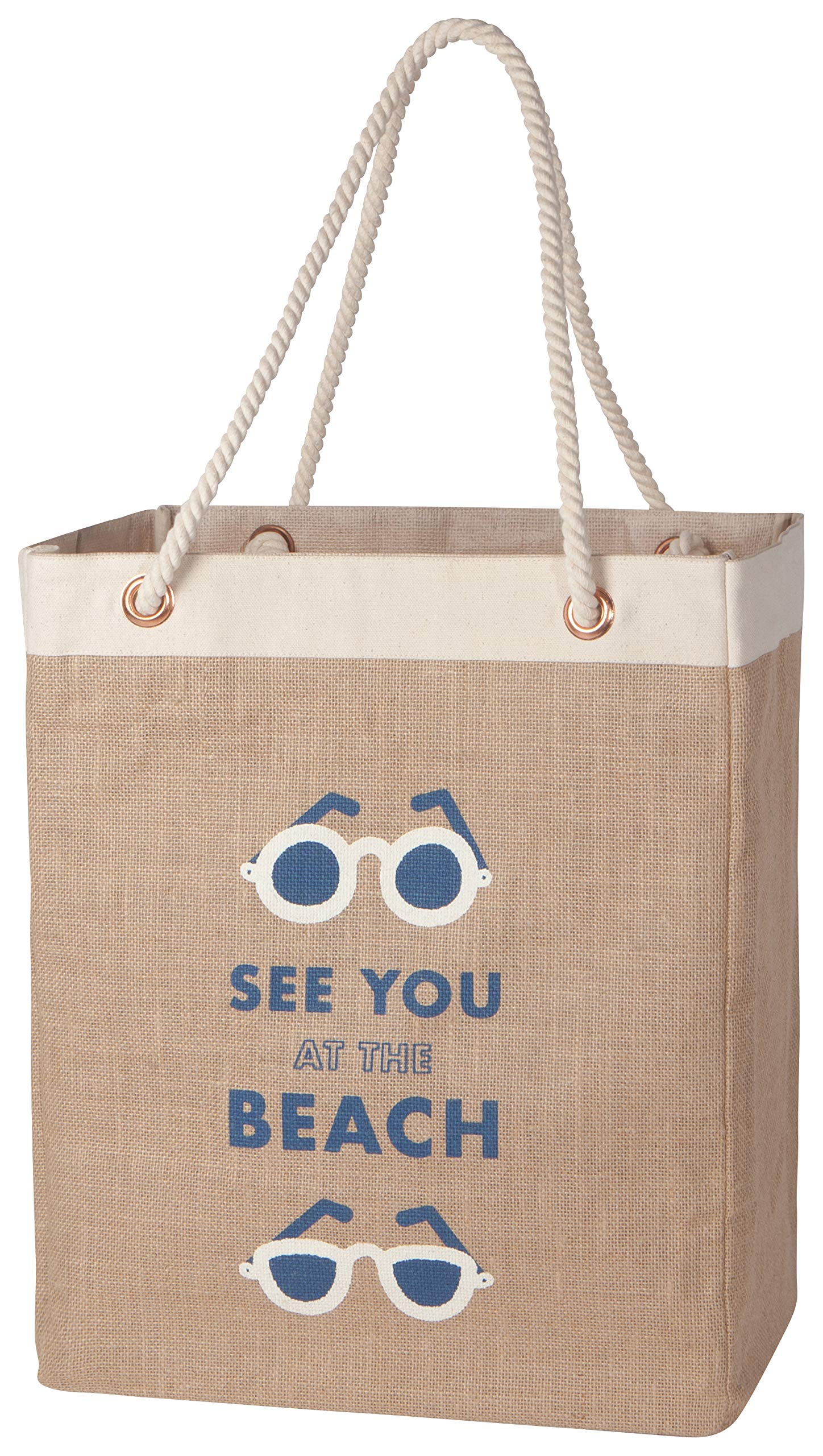 Now Designs Market Tote Bag, Beach Print - 13.5 x 17 in | Cotton & Jute Burlap