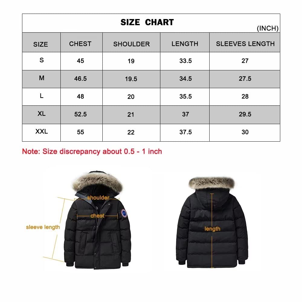 Men's Winter Coat Water-Repellent Windproof Fur Hooded Thicken Long Parka Puffer Jacket (black-1, L)