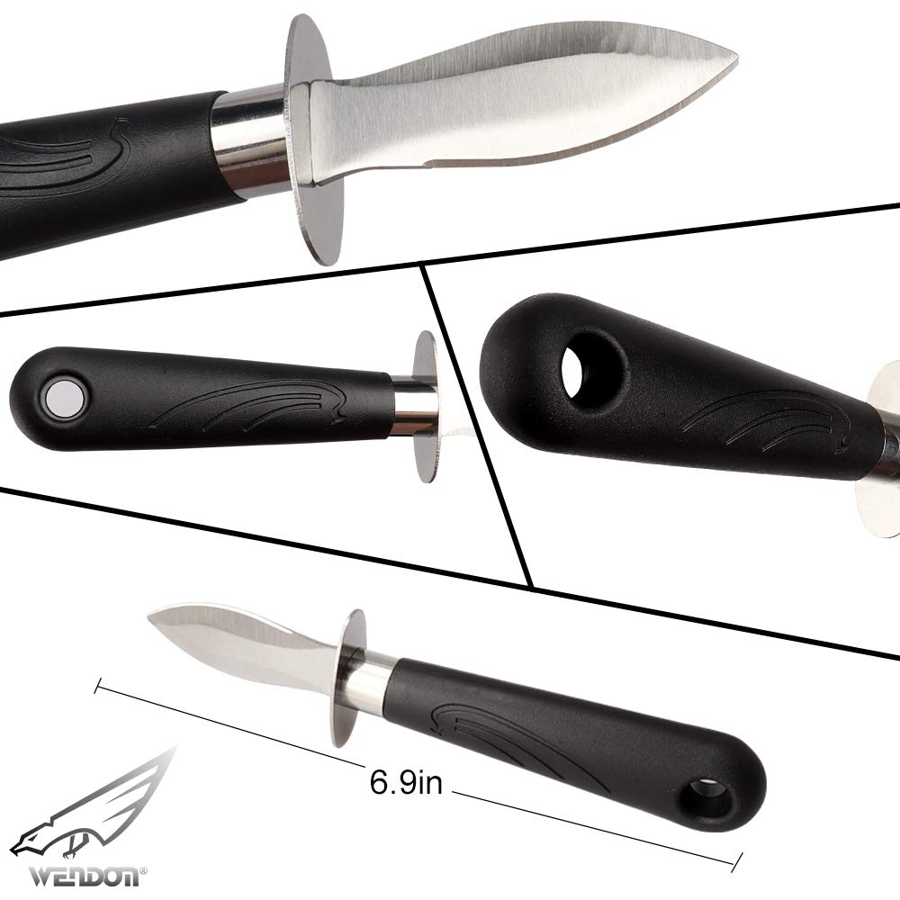WENDOM Oyster Shucking Knife and Gloves Set Oyster Knife Shucker 4pcs Opener with Cut Resistant Gloves Level 5 Protection Seafood Tools Kit Black