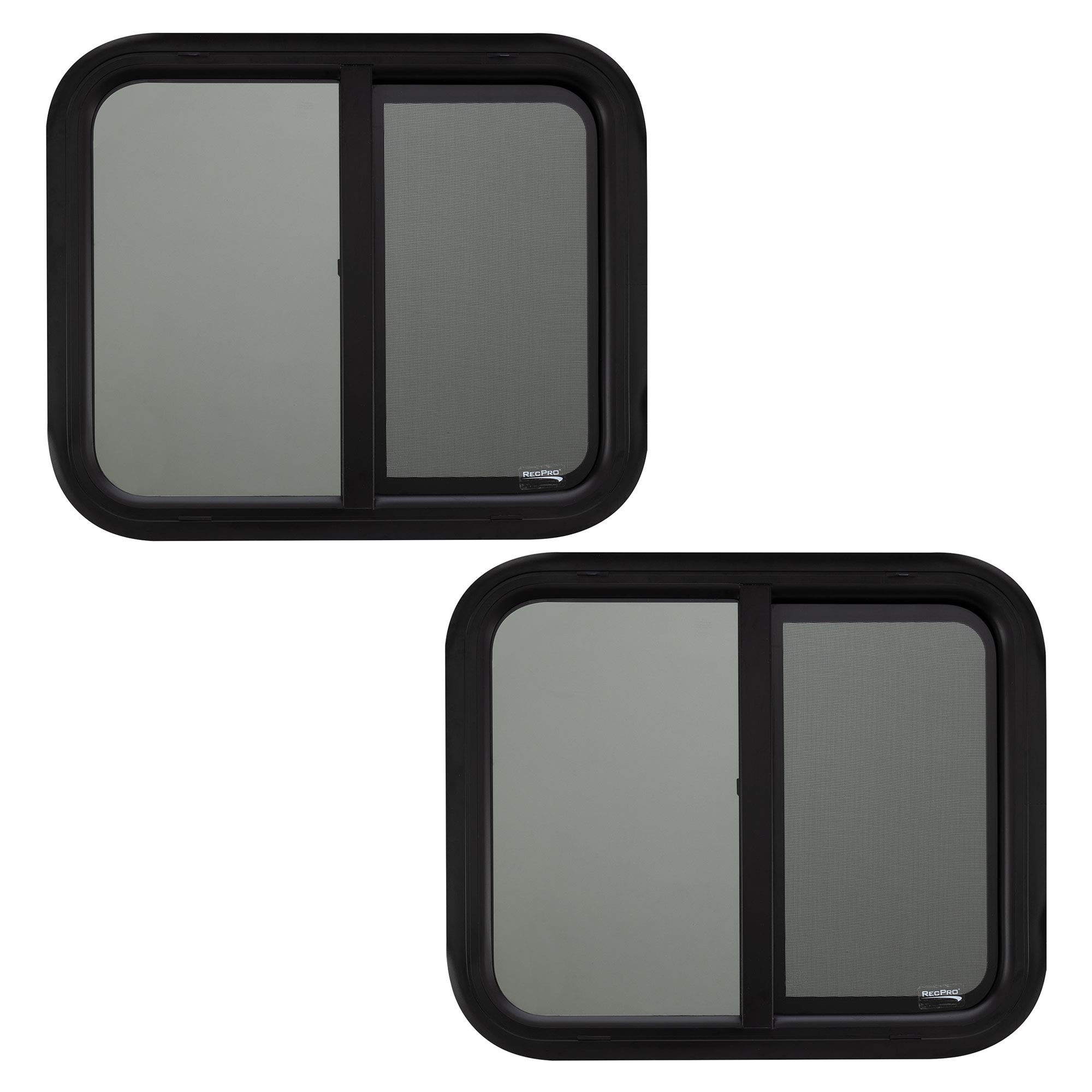 RecPro RV Window | 24" W x 20" H | Teardrop Style Horizontal Slide | 1 1/2 Wall Thickness | RV Window Replacement (2 Windows, with Trim Kit) | Made in USA