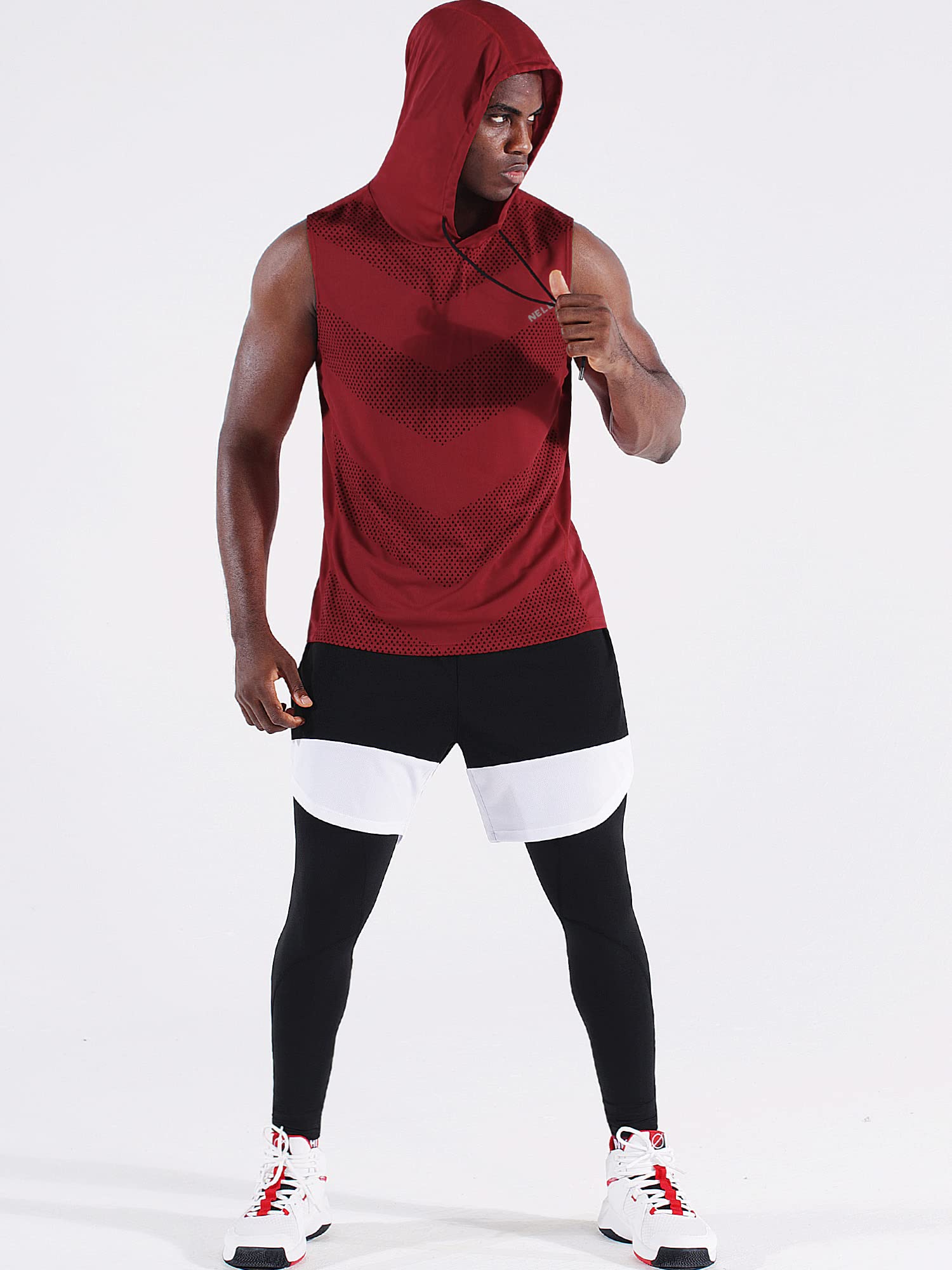 NELEUS Men's Workout Tank Tops Sleeveless Running Shirts with Hoodie,5098,3 Pack,Black/Grey/Red,L