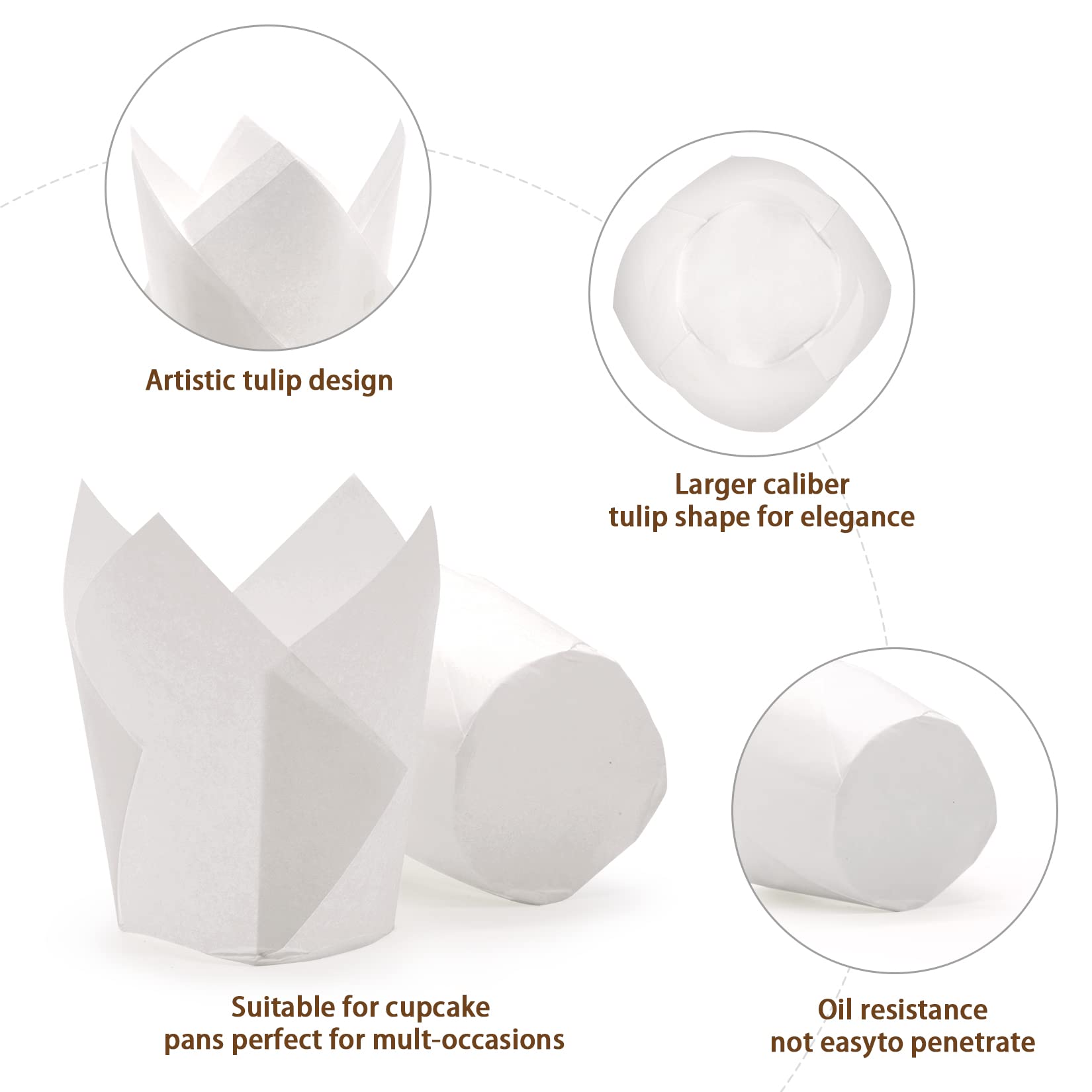 Tulip Cupcake Liners, halp·ssfm 200Pcs Muffin Baking Liners Holders Premium Baking Cups Cupcake Wrappers Christmas Cupcake Liners for Halloween Wedding Birthday Valentine Party(White)