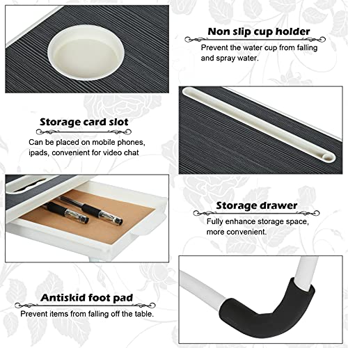 Micozy Bed Desk Laptop Table with Drawer Cup Holder Stand Groove Handle, 23.6 Inch Portable Lightweight Bed Table Tray Lap Desk for Working, Studying, Eating, Blue/Black Desk