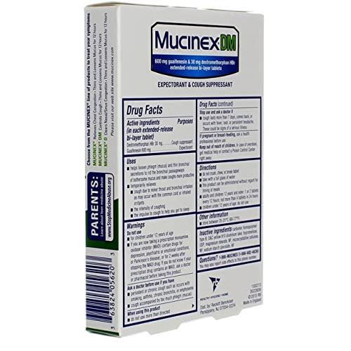Mucinex DM 12-Hour Expectorant and Cough Suppressant Tablets, 20 Count (Pack of 6)