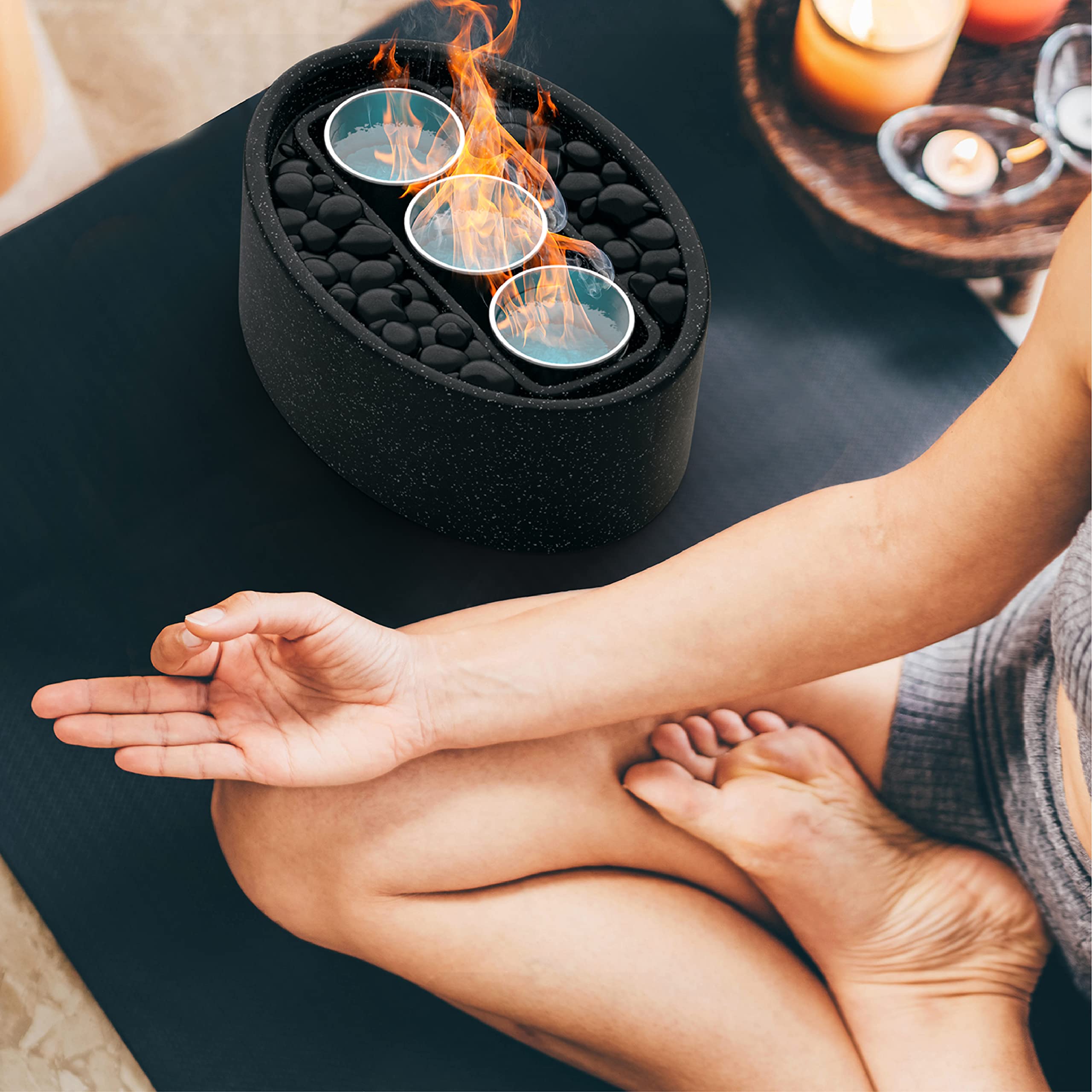 Vizayo Tabletop Fire Pit for Patio - 14.2 x 10.2 inch Indoor Outdoor Table Top Firepit Bowl - Use Gel Fuel Cans, Bioethanol or Isopropyl Alcohol - Tabletop Fireplace for Balcony, Patio Decor - Black
