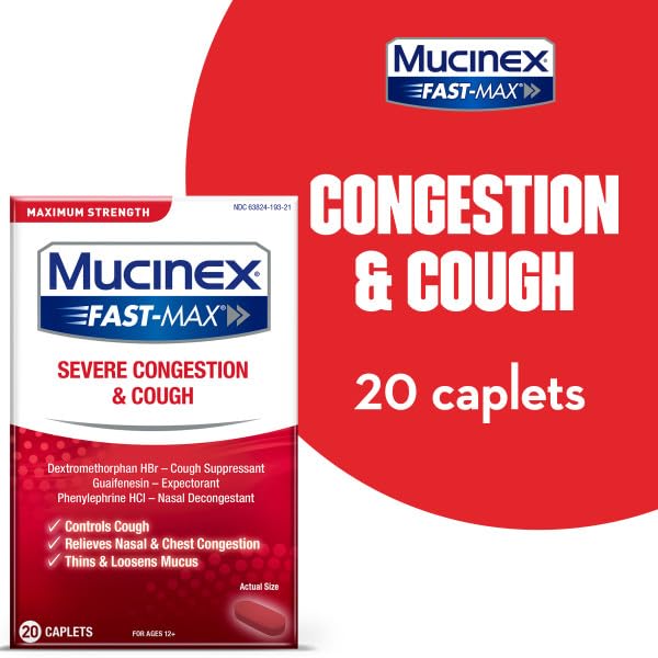 Mucinex Fast-Max Adult Severe Congestion and Cold Caplets, 20 Count (Pack of 2)