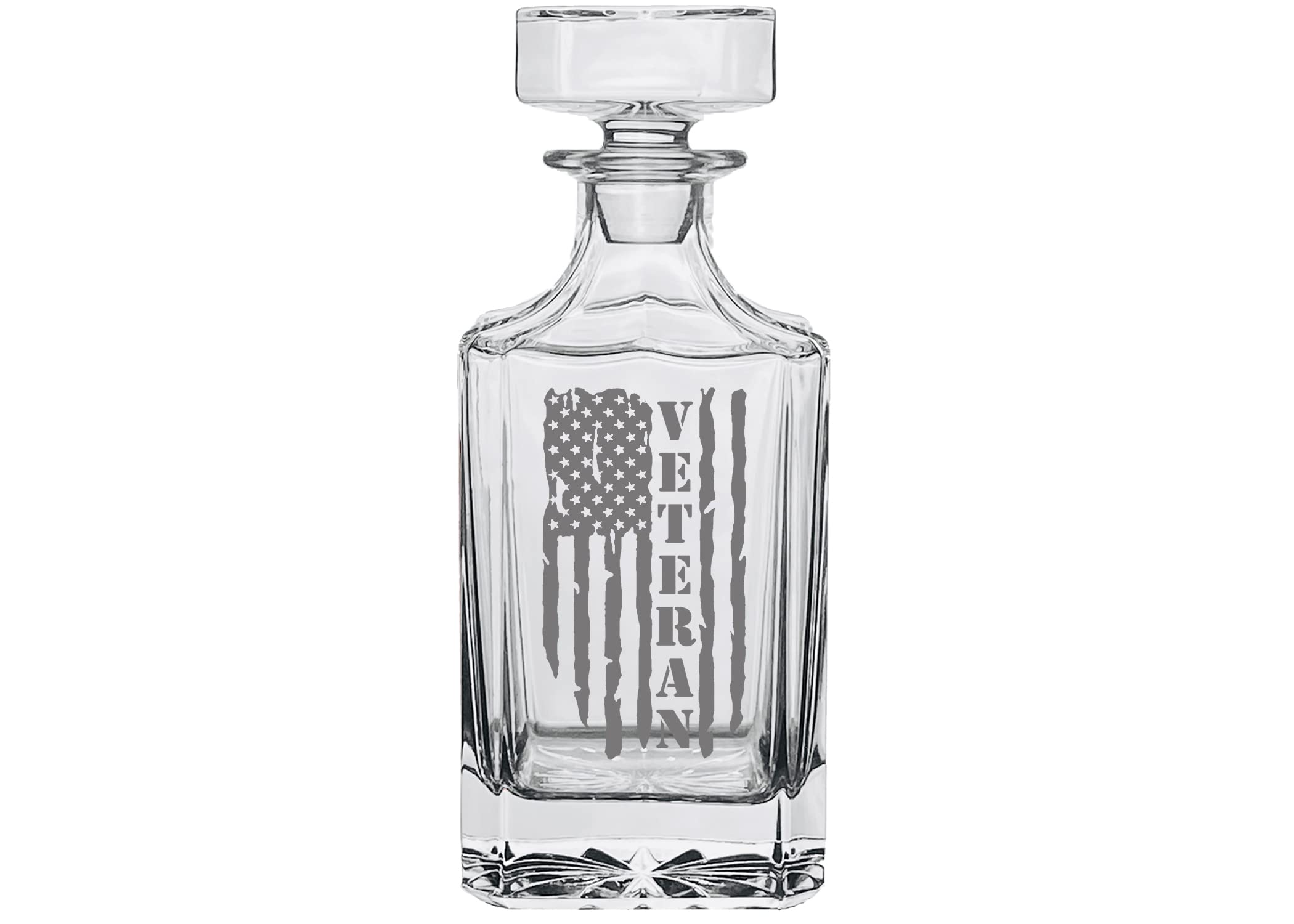 Veteran American Tattered Flag USA Patriotic Whiskey Decanter With Glass Stopper Custom Gift For Men Dad Veteran Father's Day