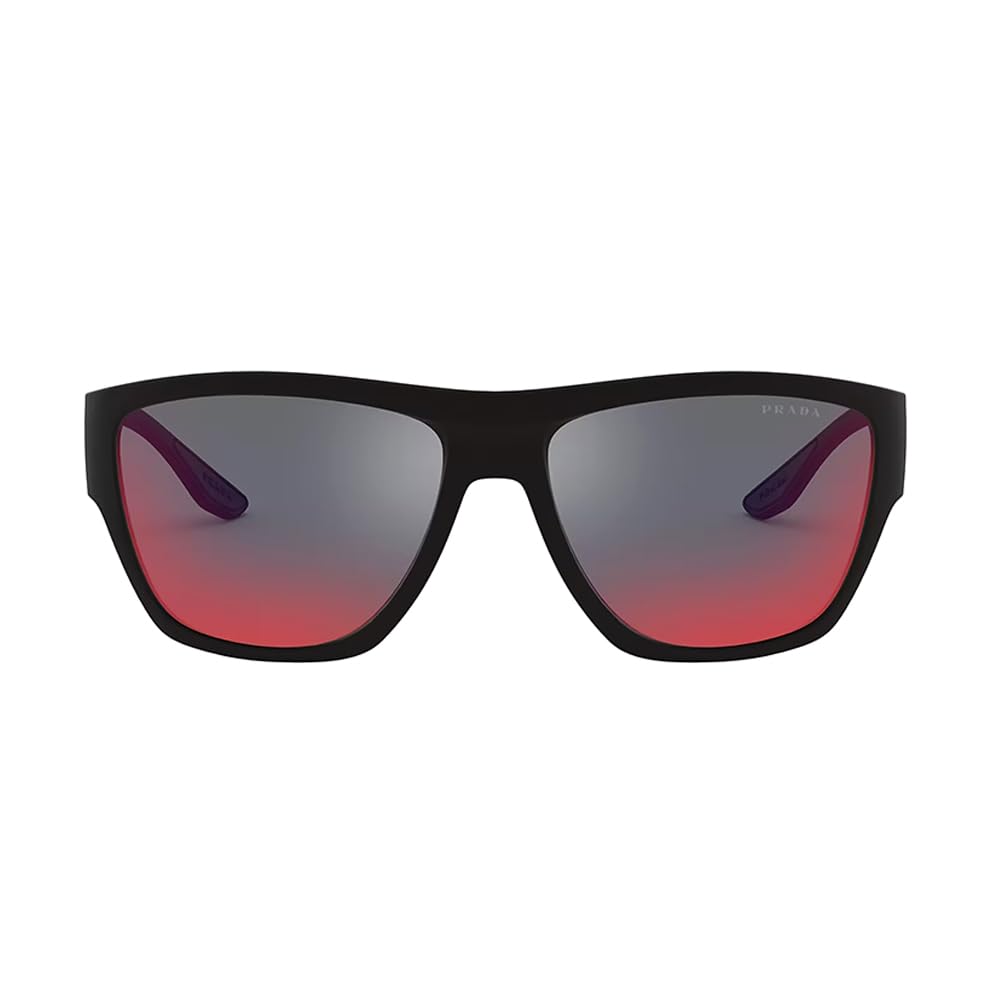 Prada Linea Rossa PS 08VS DG008F Black Plastic Rectangle Sunglasses Multicolor Mirror Lens