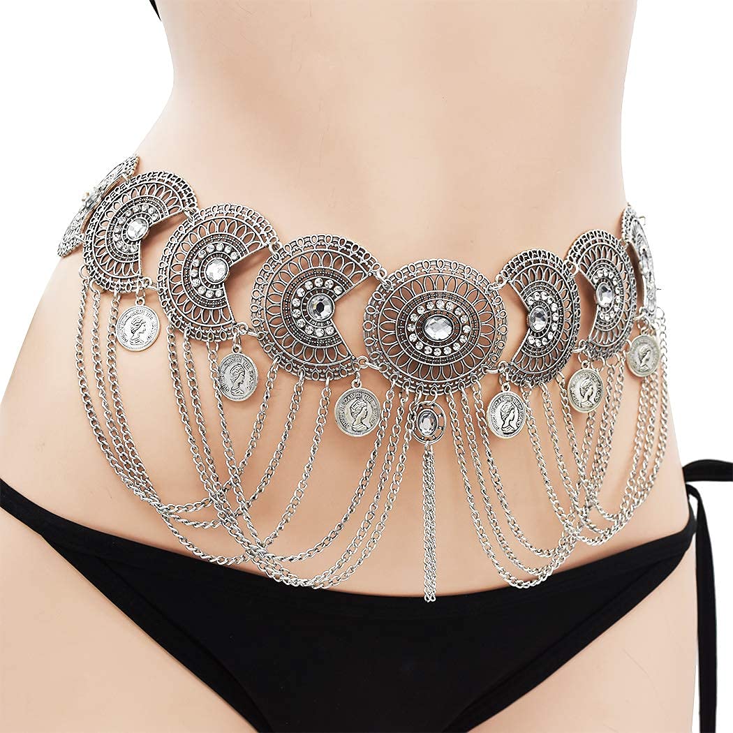 Rhinestone Tassel Belt Waist Chain Belly Body Chain Dance Indian Beach Gypsy Jewelry for Women